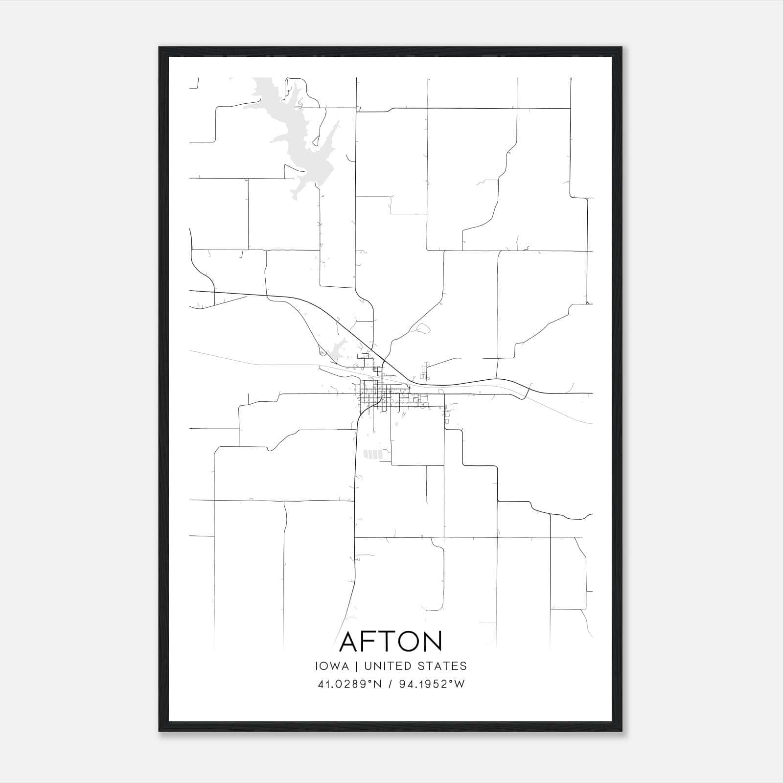 Afton Iowa Map Poster, Modern Home Decor Wall Art Print - Custom Maps ...