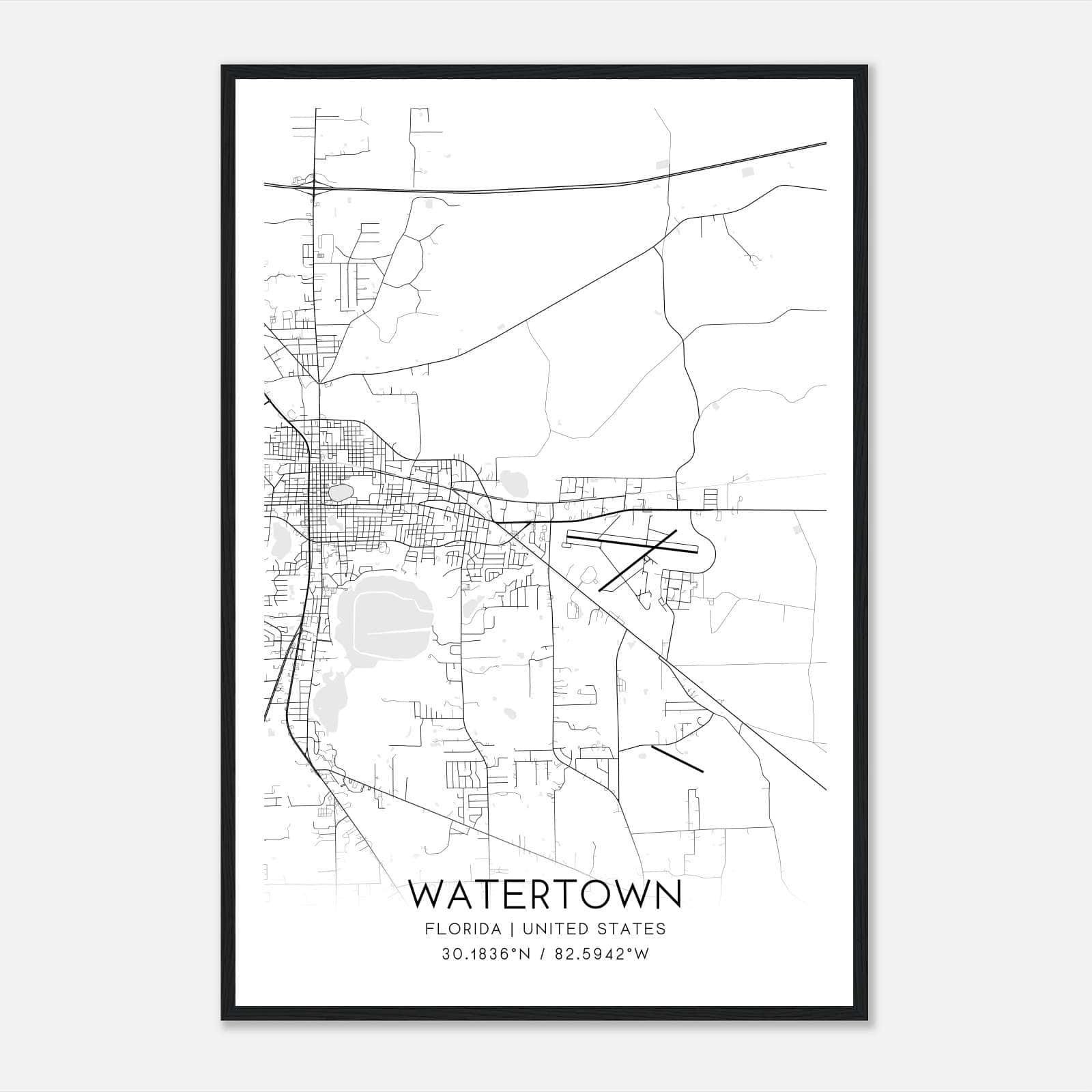 Watertown Florida Map Poster, Modern Home Decor Wall Art Print - Custom ...