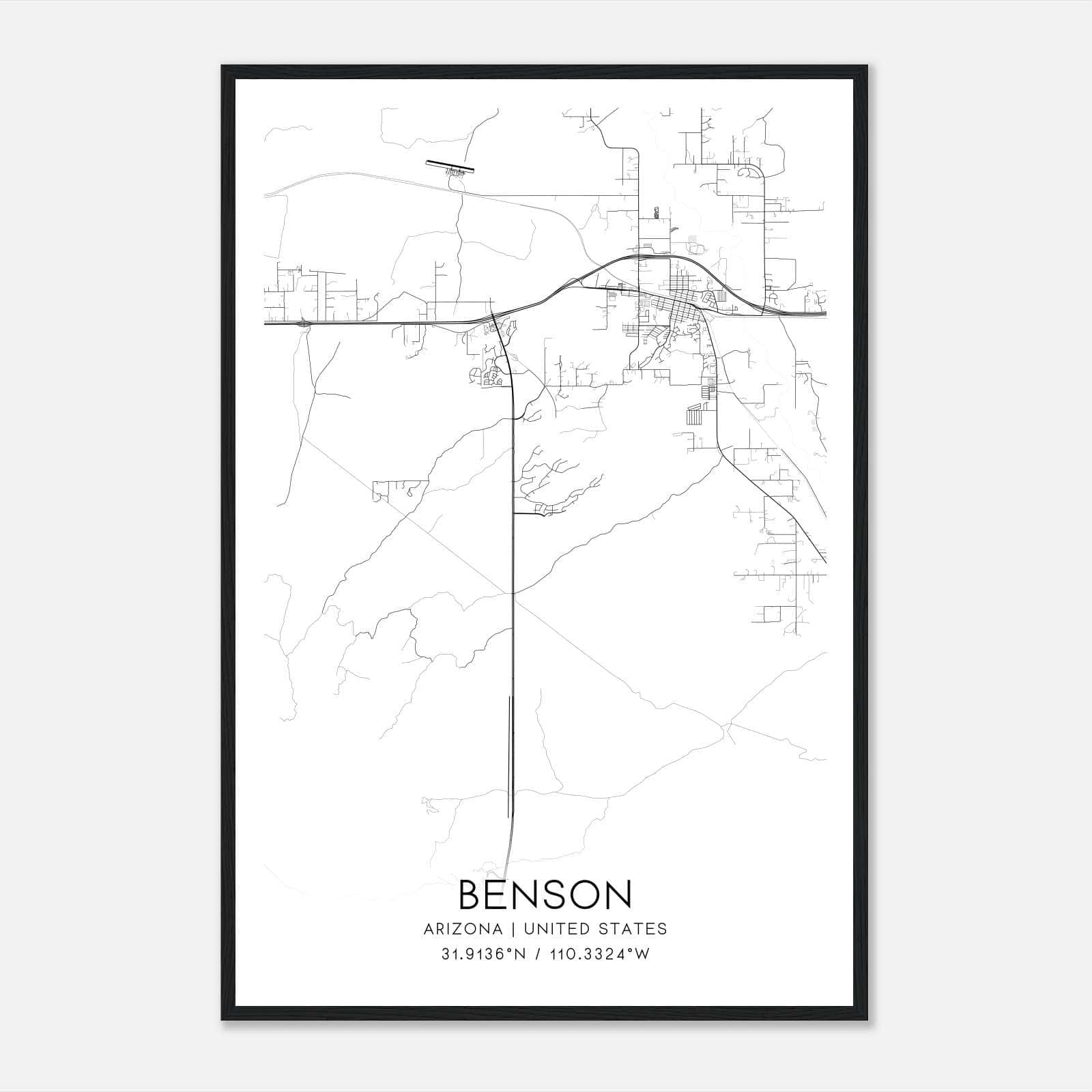 Benson Arizona Map Poster, Modern Home Decor Wall Art Print - Custom ...