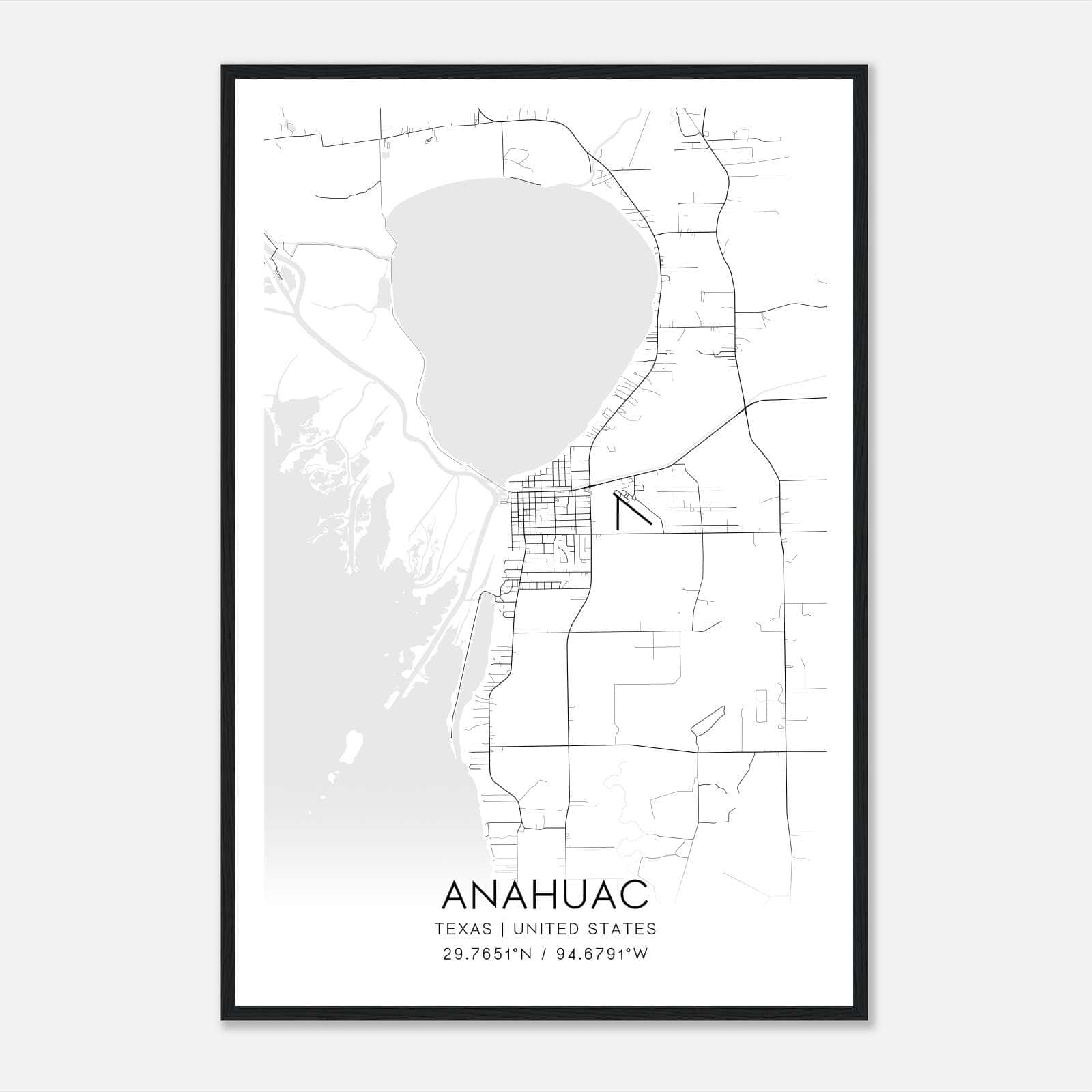 Anahuac Texas Map Poster, Modern Home Decor Wall Art Print - Custom ...