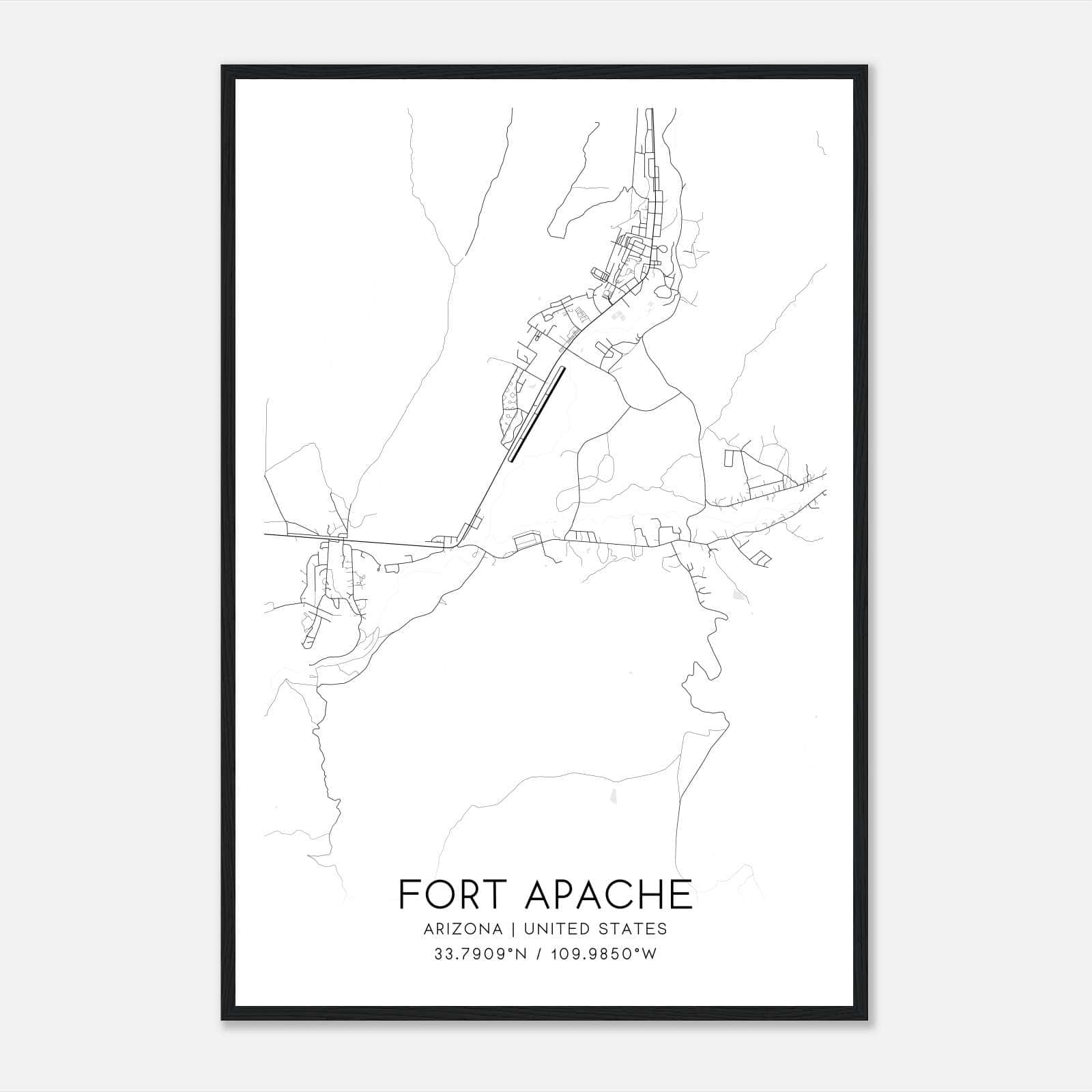 Fort Apache Arizona Map Poster, Modern Home Decor Wall Art Print ...