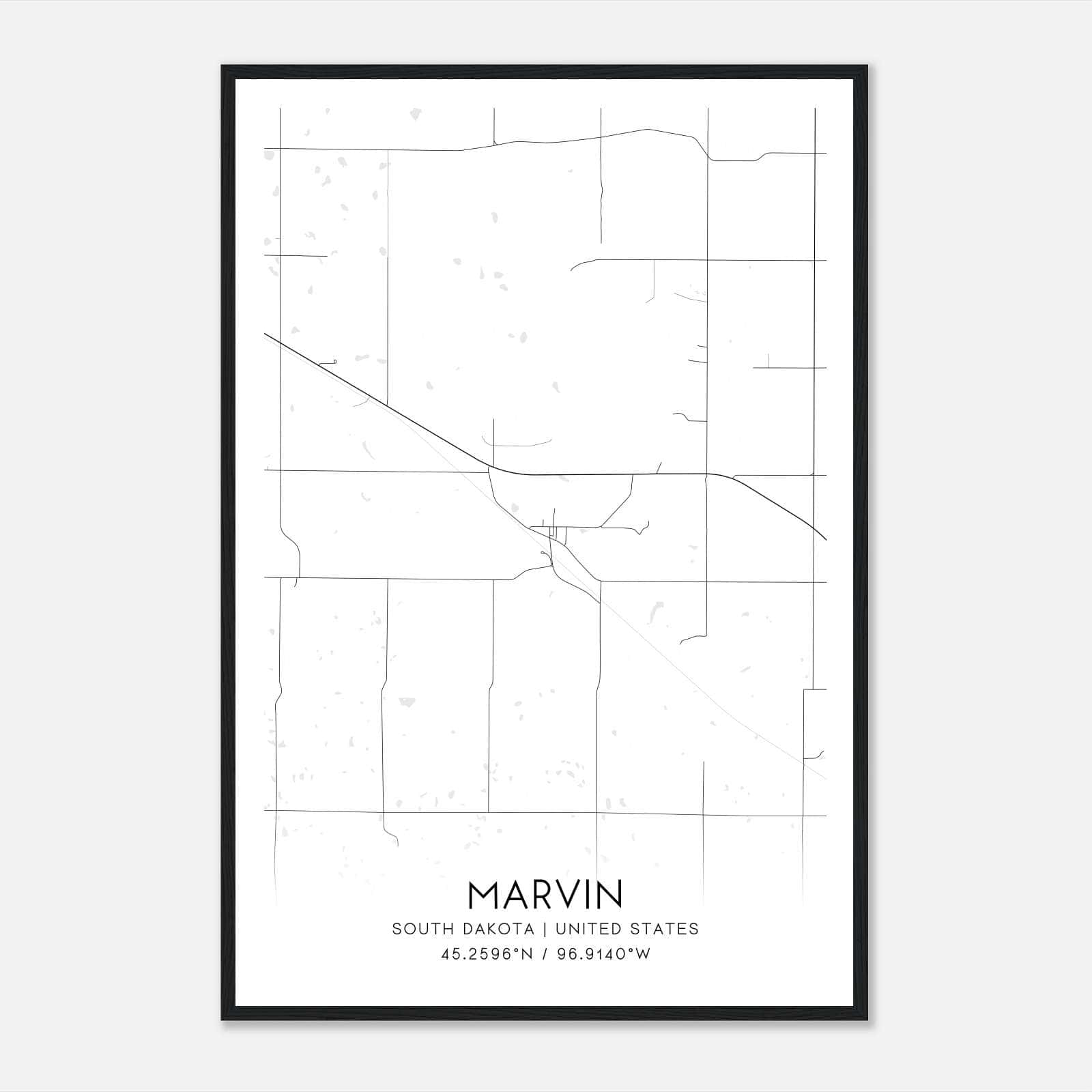 Marvin South Dakota Map Poster, Modern Home Decor Wall Art Print - Custom Maps & Posters