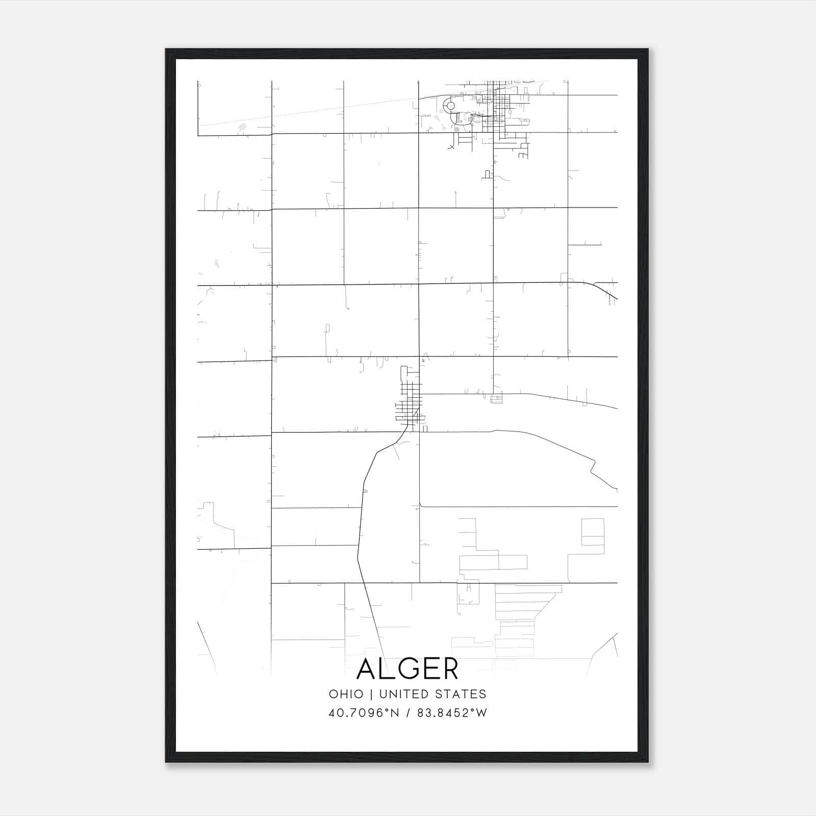 Alger Ohio Map Poster, Modern Home Decor Wall Art Print - Custom Maps ...