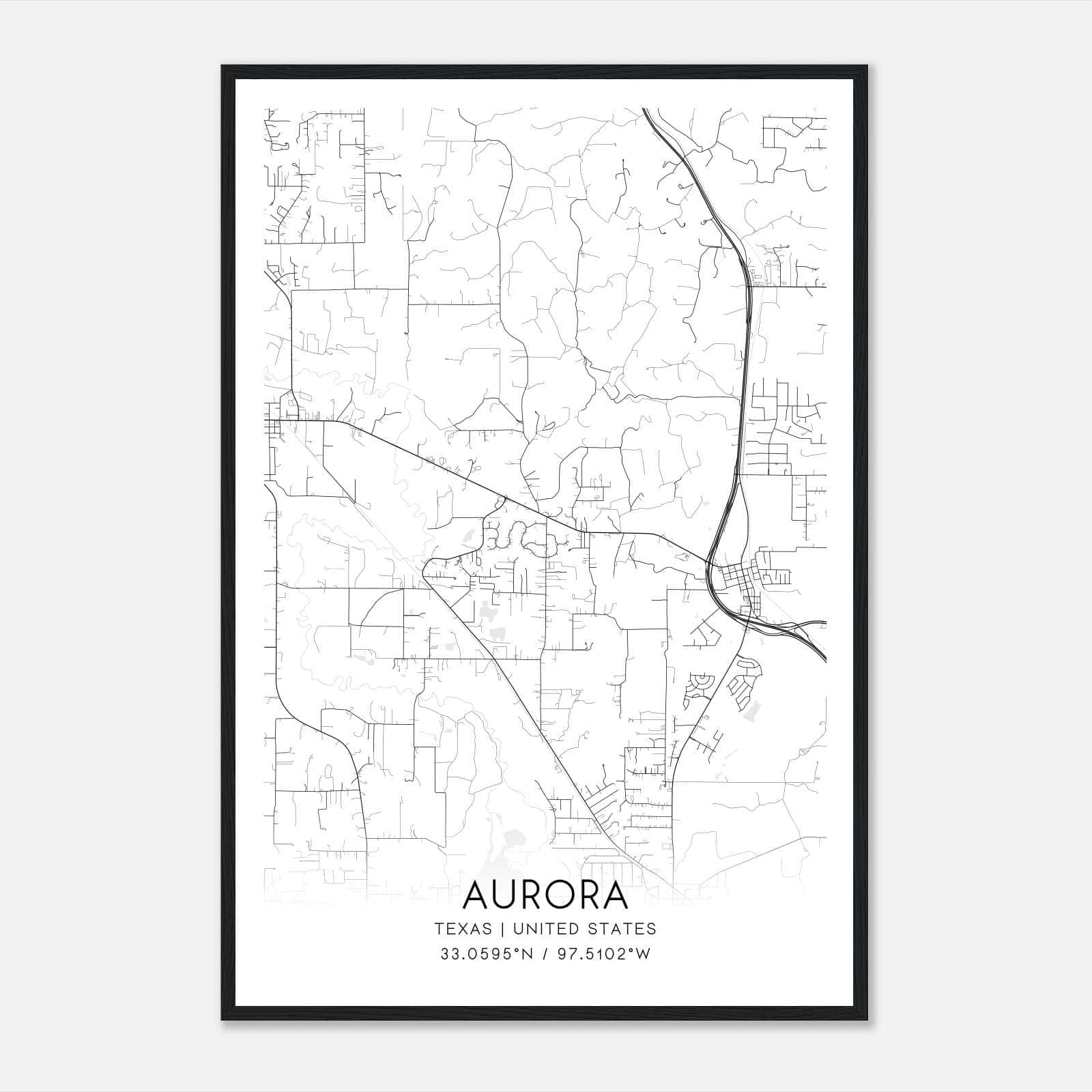 Aurora Texas Map Poster, Modern Home Decor Wall Art Print - Custom Maps ...