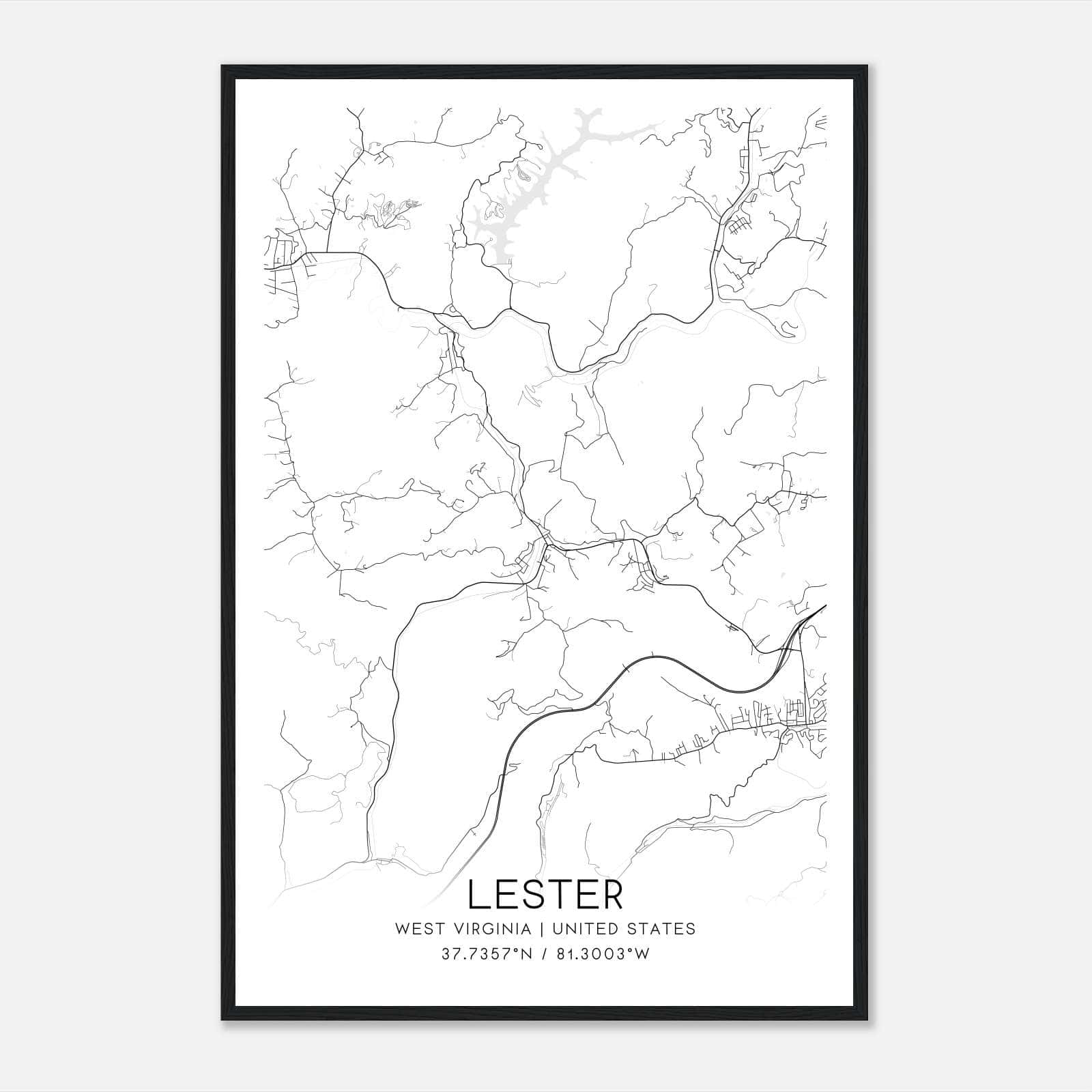 Lester West Virginia Map Poster, Modern Home Decor Wall Art Print ...