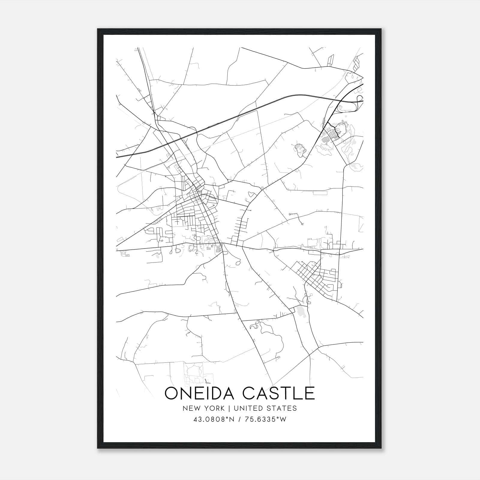 Oneida Castle New York Map Poster, Modern Home Decor Wall Art Print ...