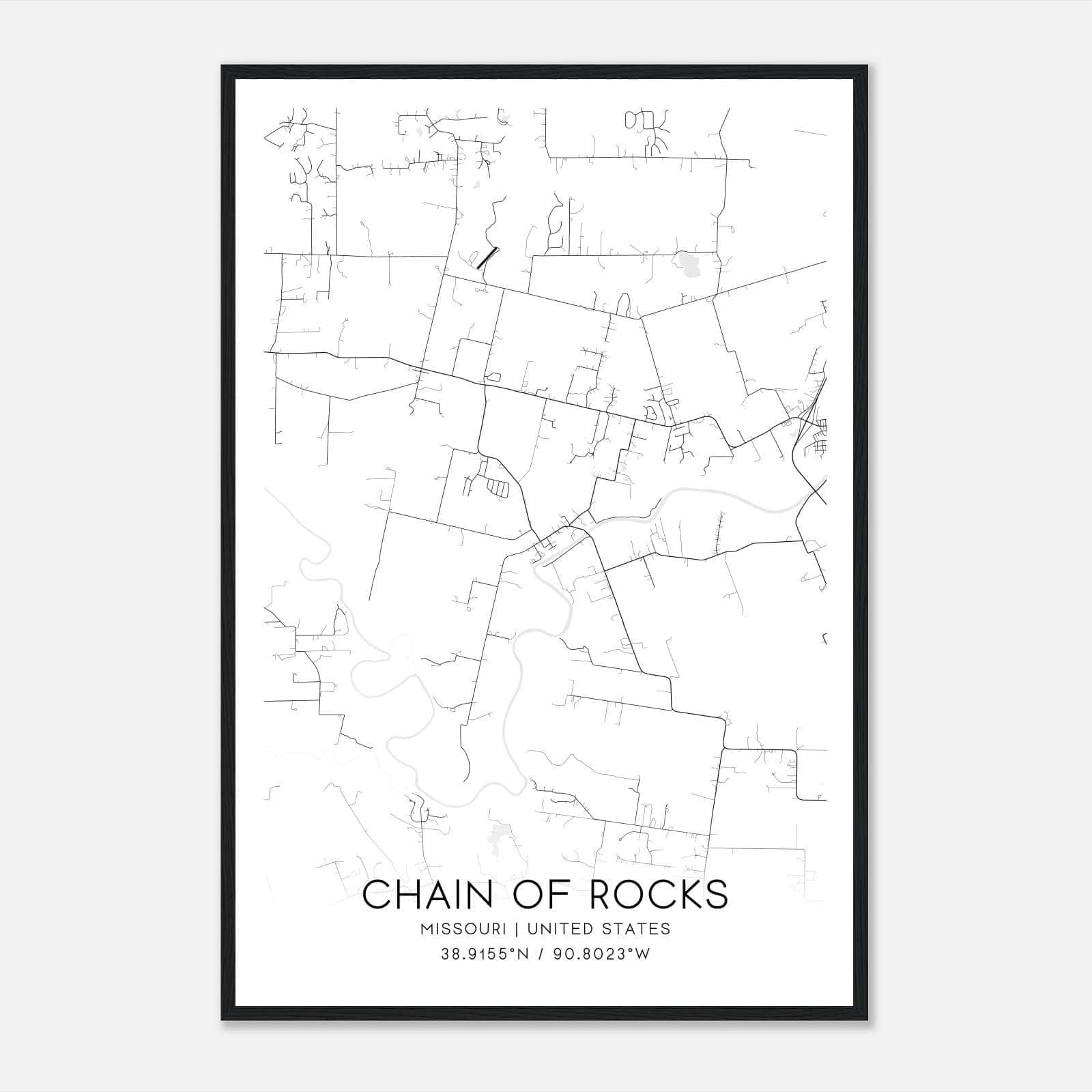 Chain Of Rocks Missouri Map Poster, Modern Home Decor Wall Art Print ...