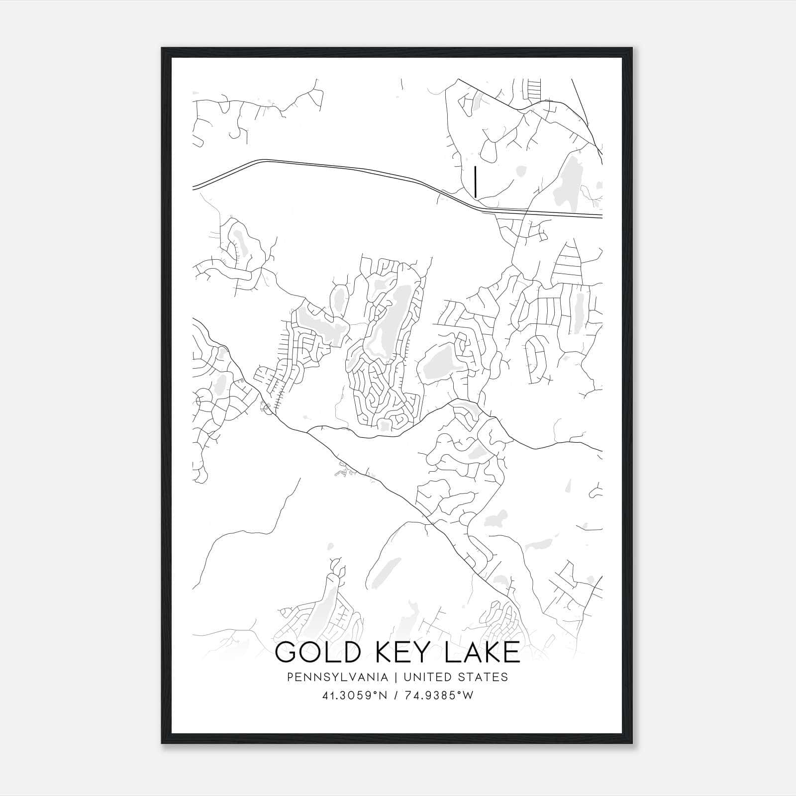 Gold Key Lake Pennsylvania Map Poster, Modern Home Decor Wall Art Print ...