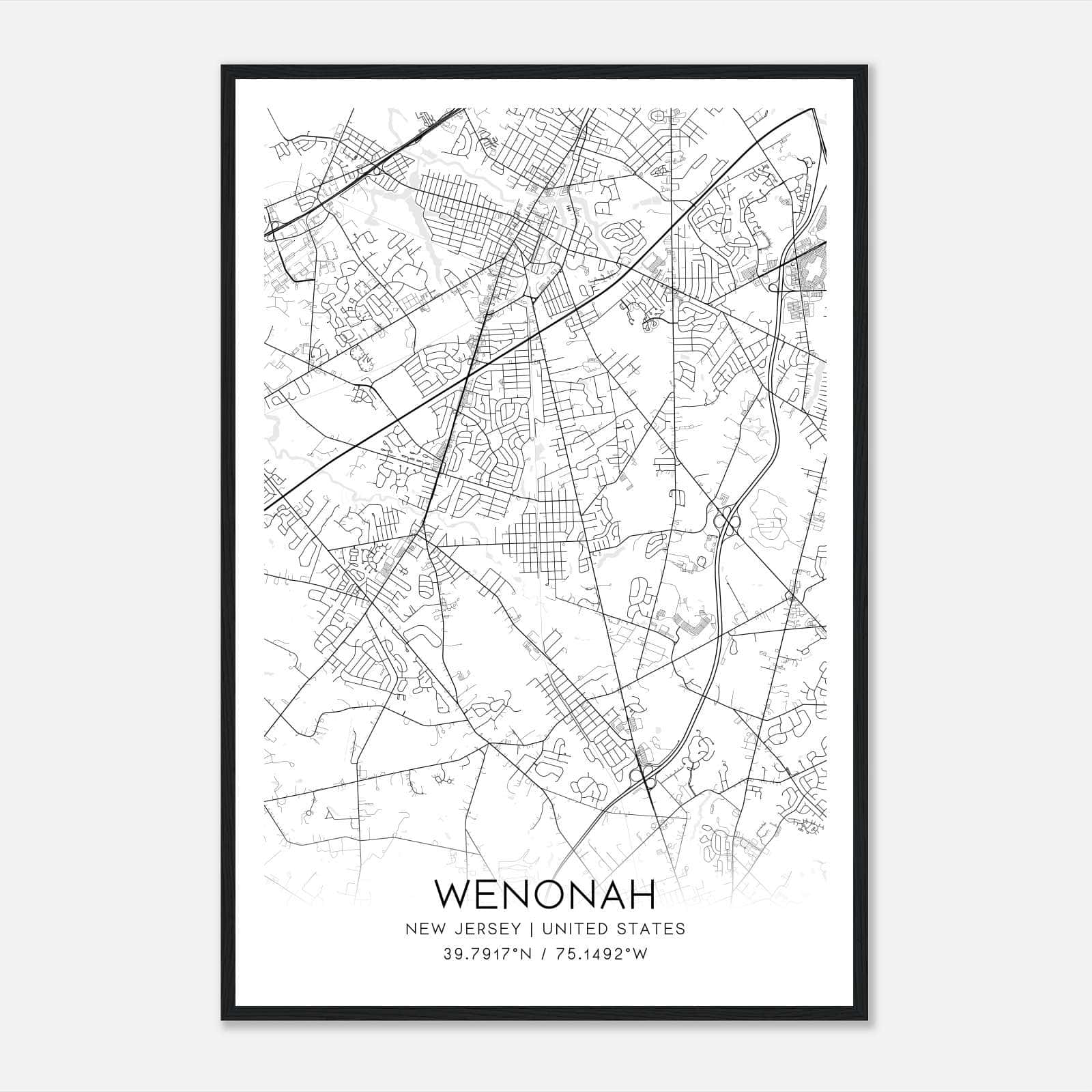 Wenonah New Jersey Map Poster, Modern Home Decor Wall Art Print ...