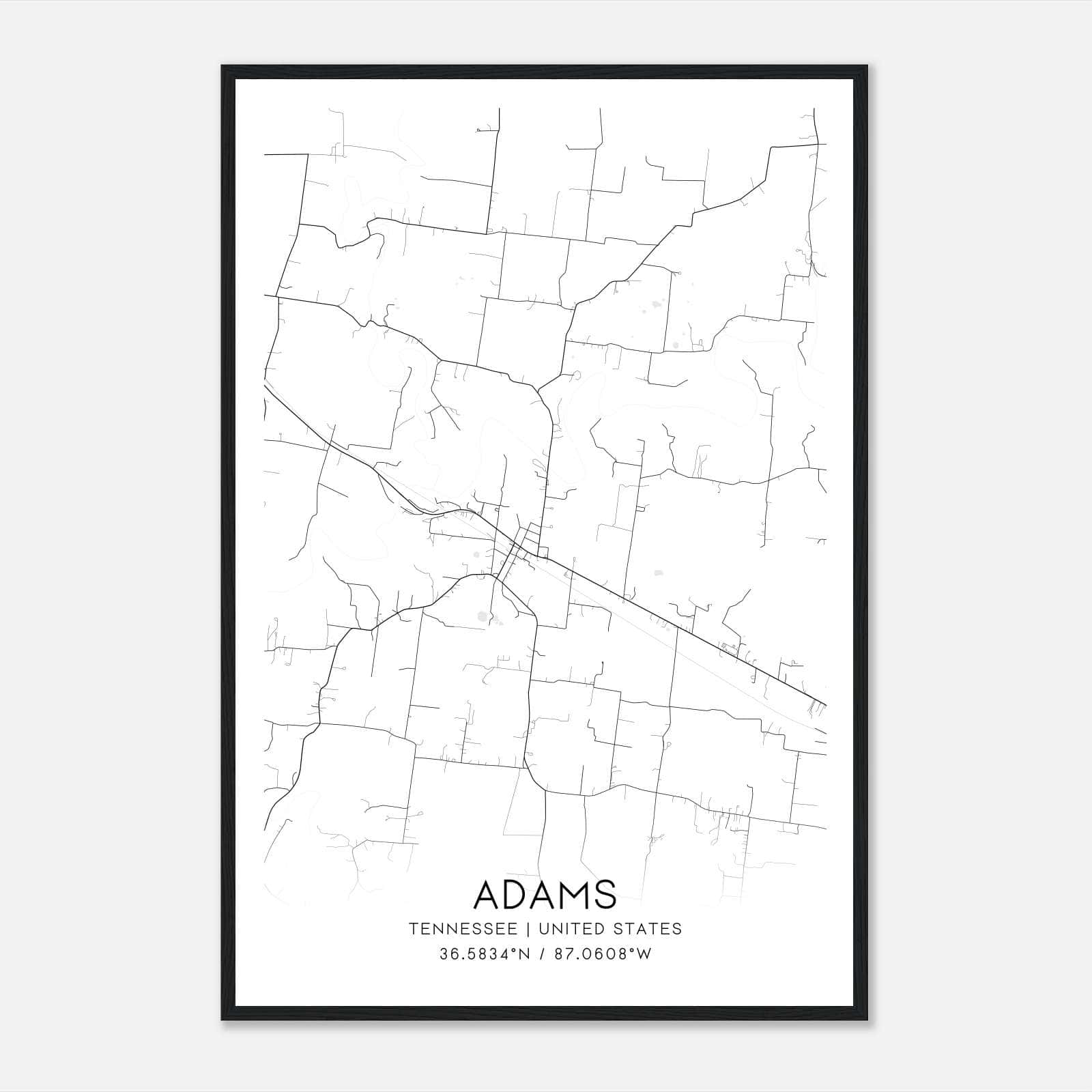 Adams Tennessee Map Poster, Modern Home Decor Wall Art Print - Custom ...