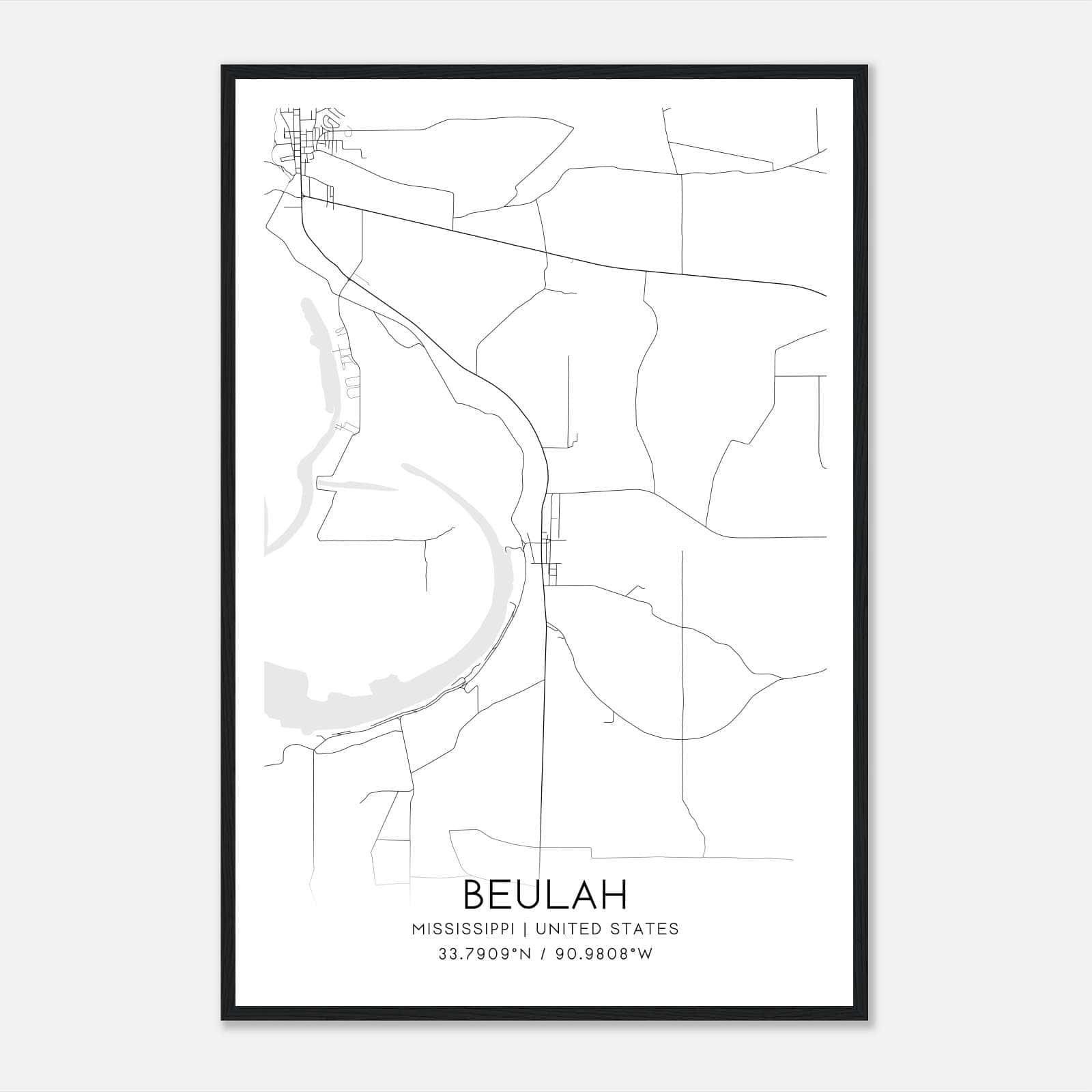 Beulah Mississippi Map Poster, Modern Home Decor Wall Art Print ...