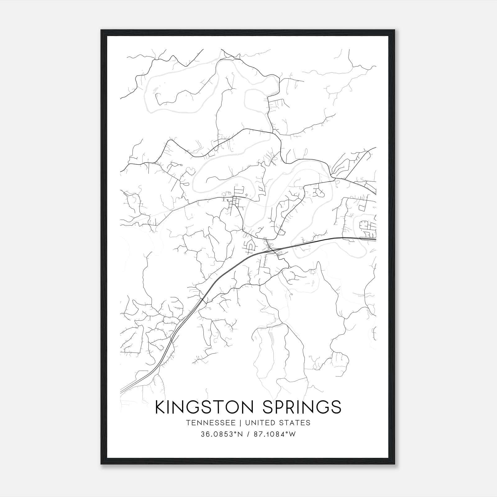 Kingston Springs Tennessee Map Poster, Modern Home Decor Wall Art Print ...