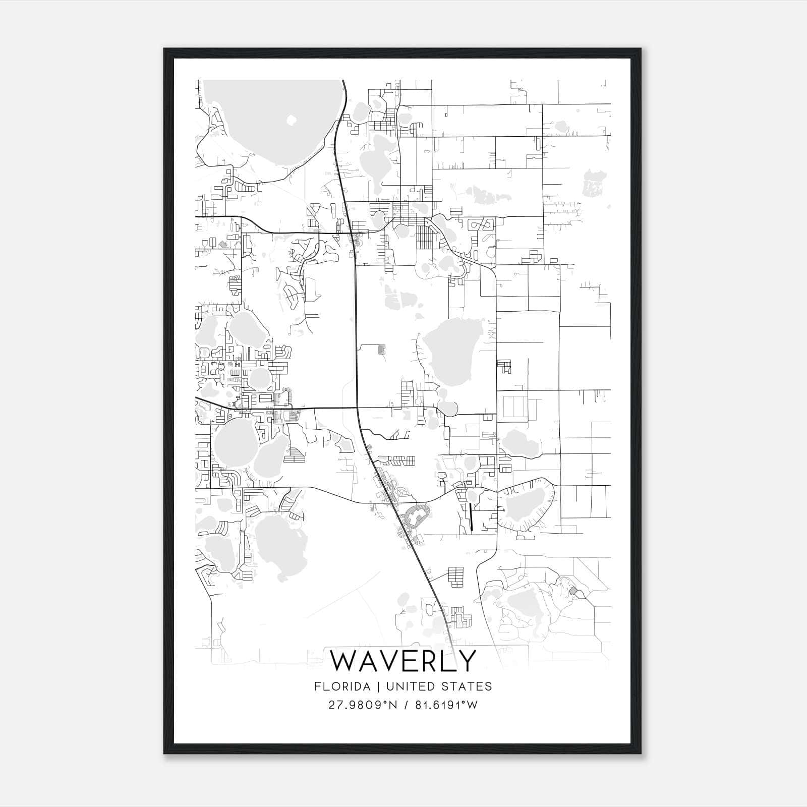 Waverly Florida Map Poster, Modern Home Decor Wall Art Print - Custom ...