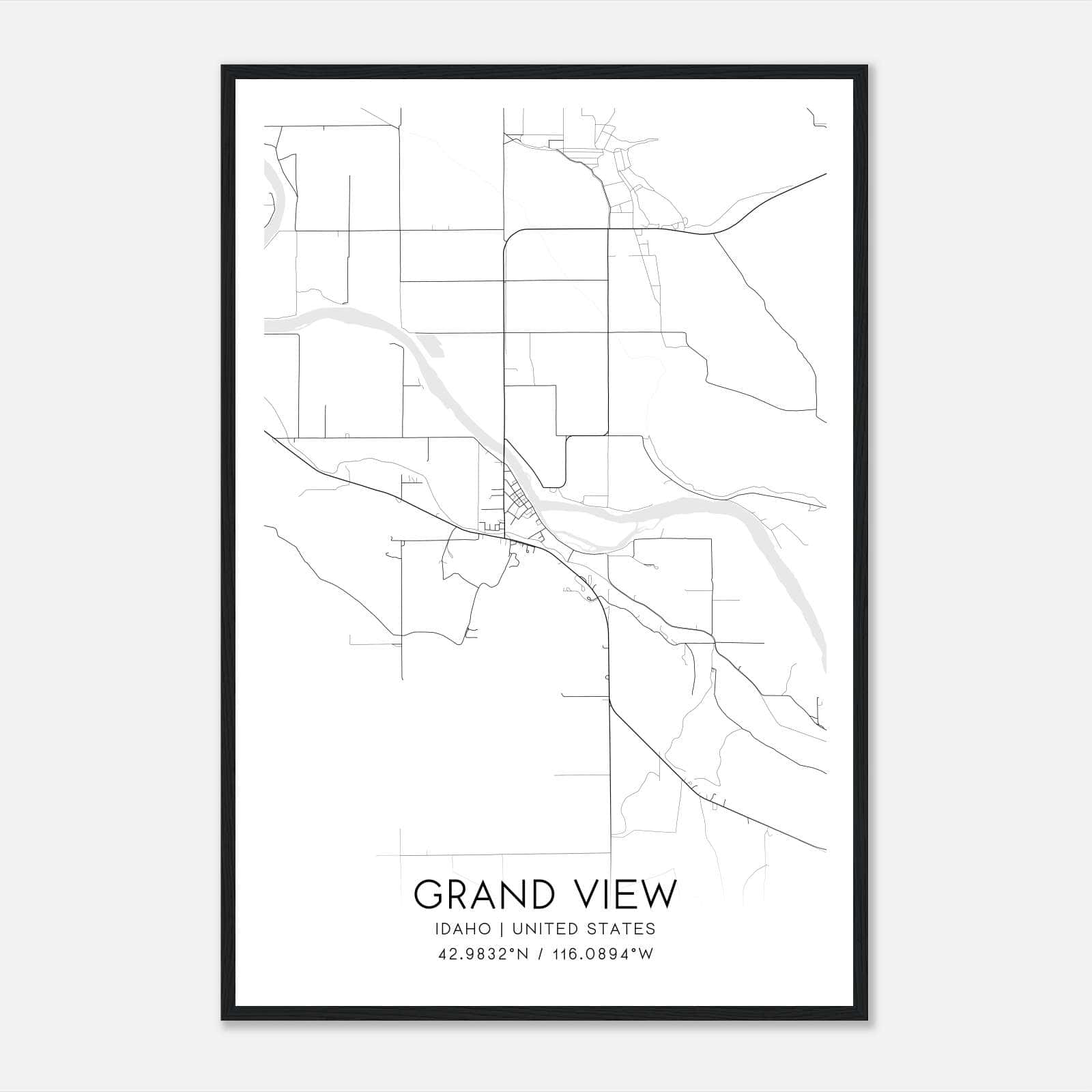Grand View Idaho Map Poster, Modern Home Decor Wall Art Print - Custom ...