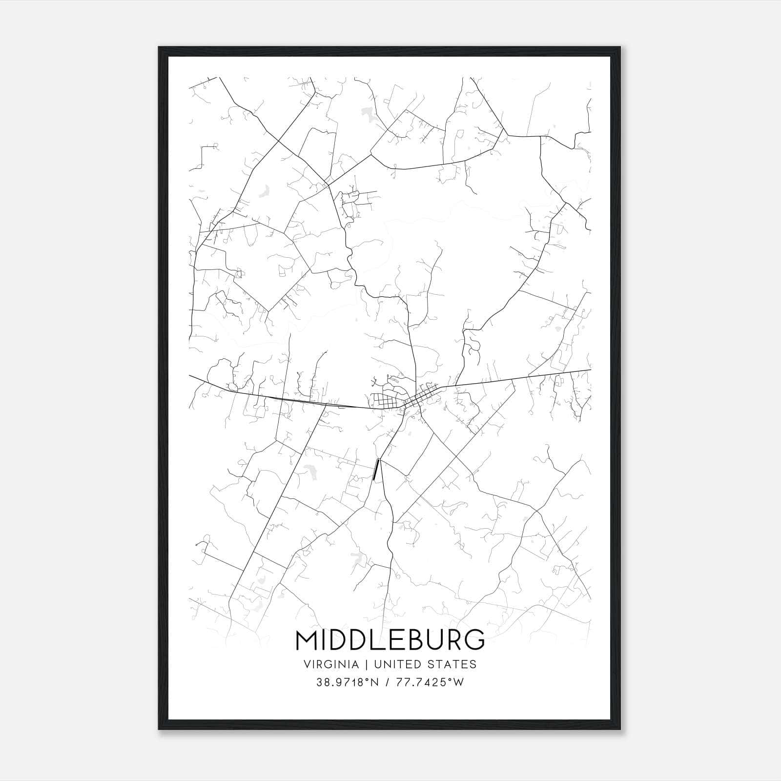 Middleburg Virginia Map Poster, Modern Home Decor Wall Art Print ...