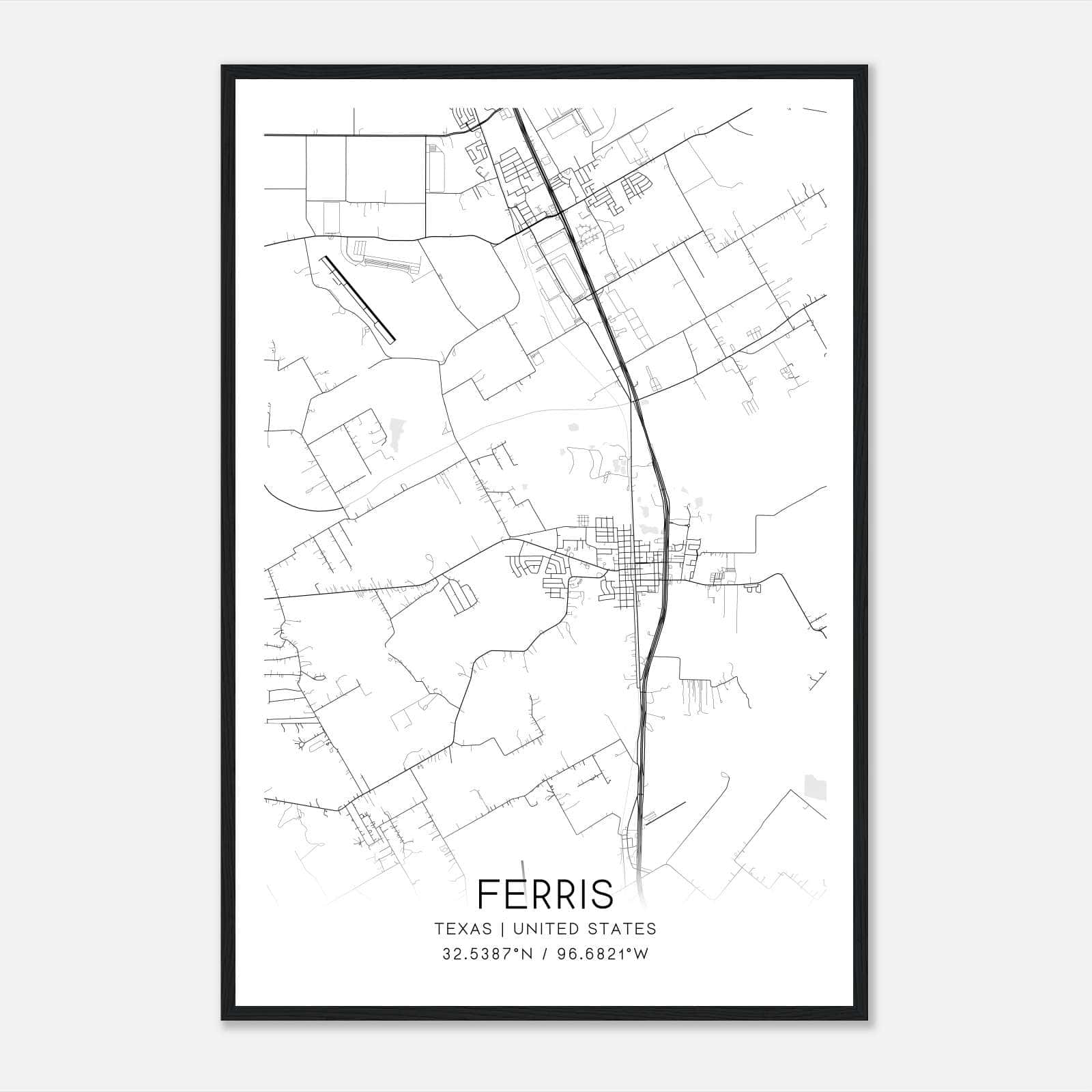 Ferris Texas Map Poster, Modern Home Decor Wall Art Print - Custom Maps ...