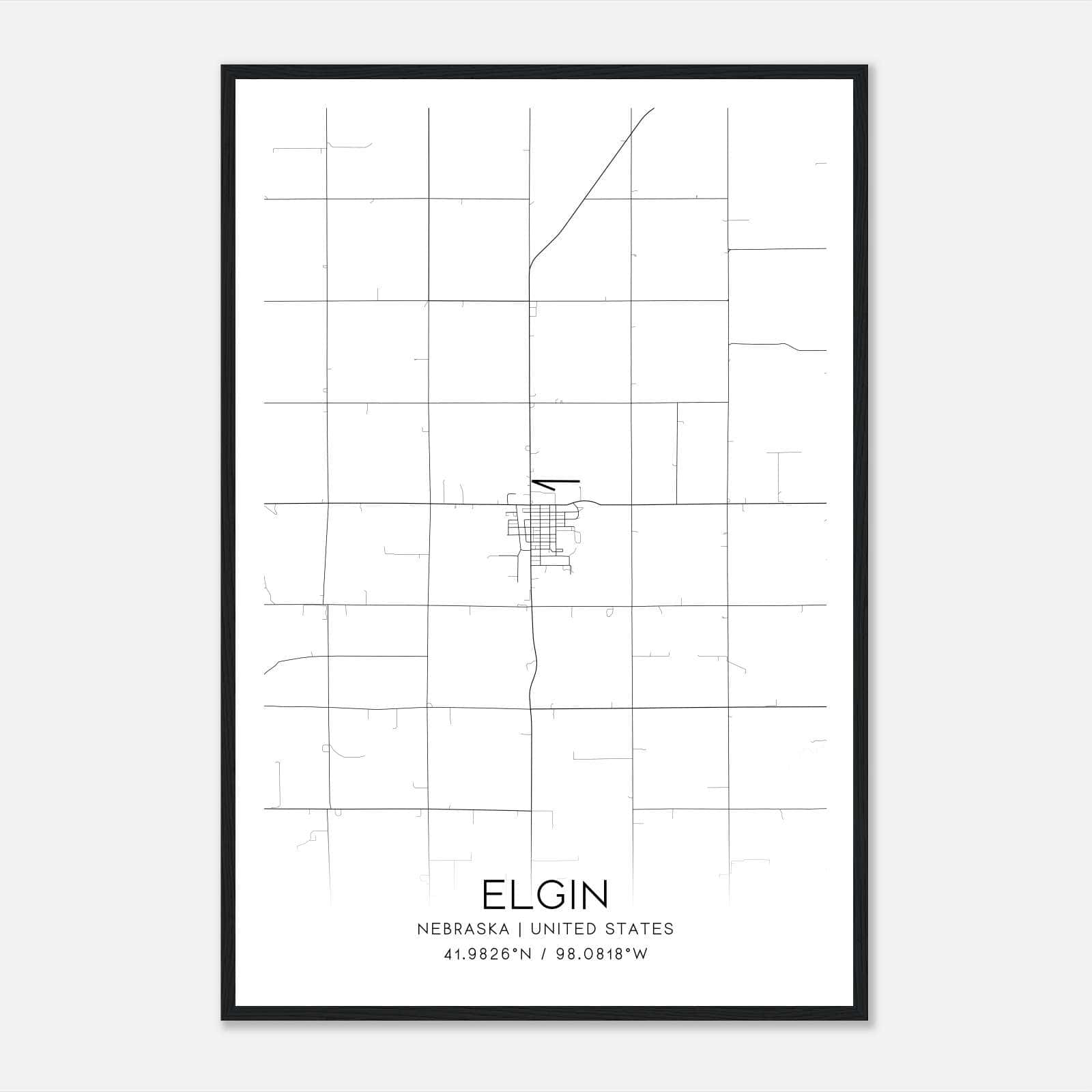 Elgin Nebraska Map Poster, Modern Home Decor Wall Art Print - Custom ...