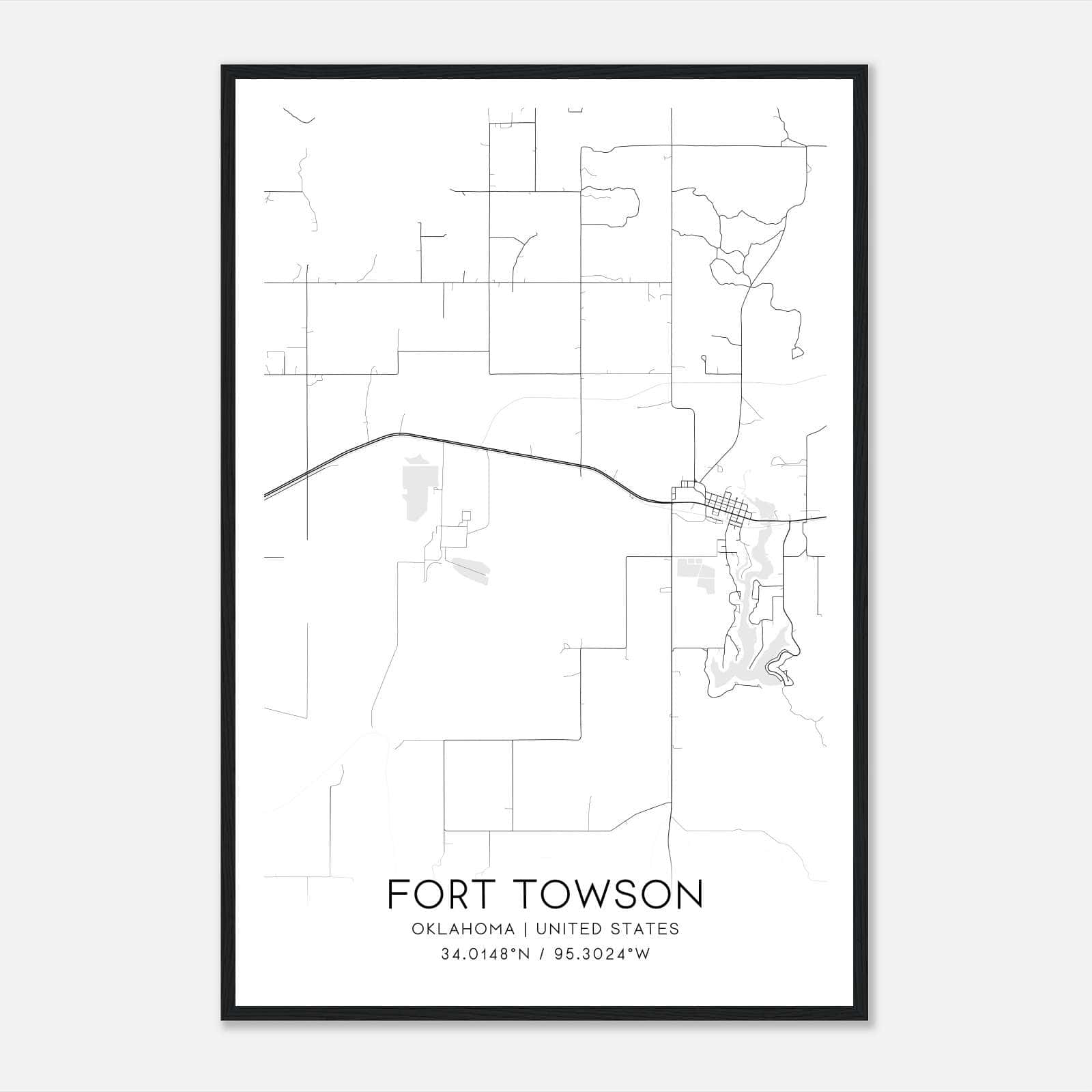 Fort Towson Oklahoma Map Poster, Modern Home Decor Wall Art Print ...