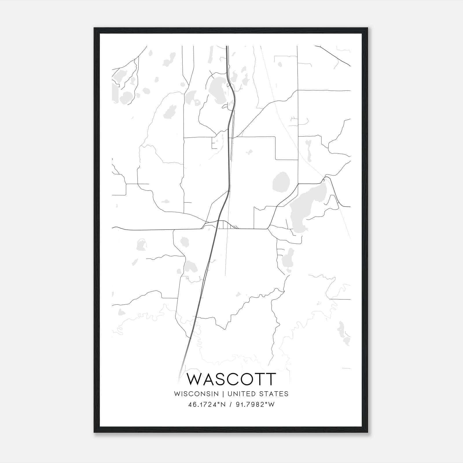 Wascott Wisconsin Map Poster, Modern Home Decor Wall Art Print - Custom ...