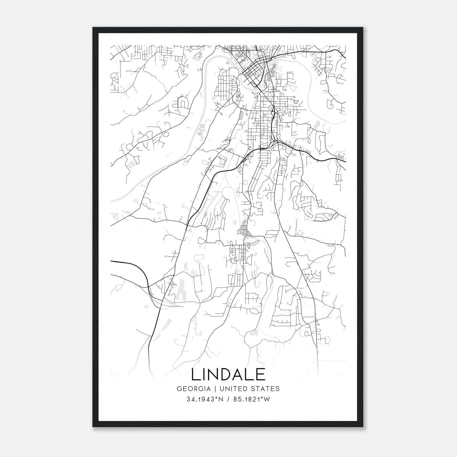 Lindale Georgia Map Poster, Modern Home Decor Wall Art Print - Custom ...