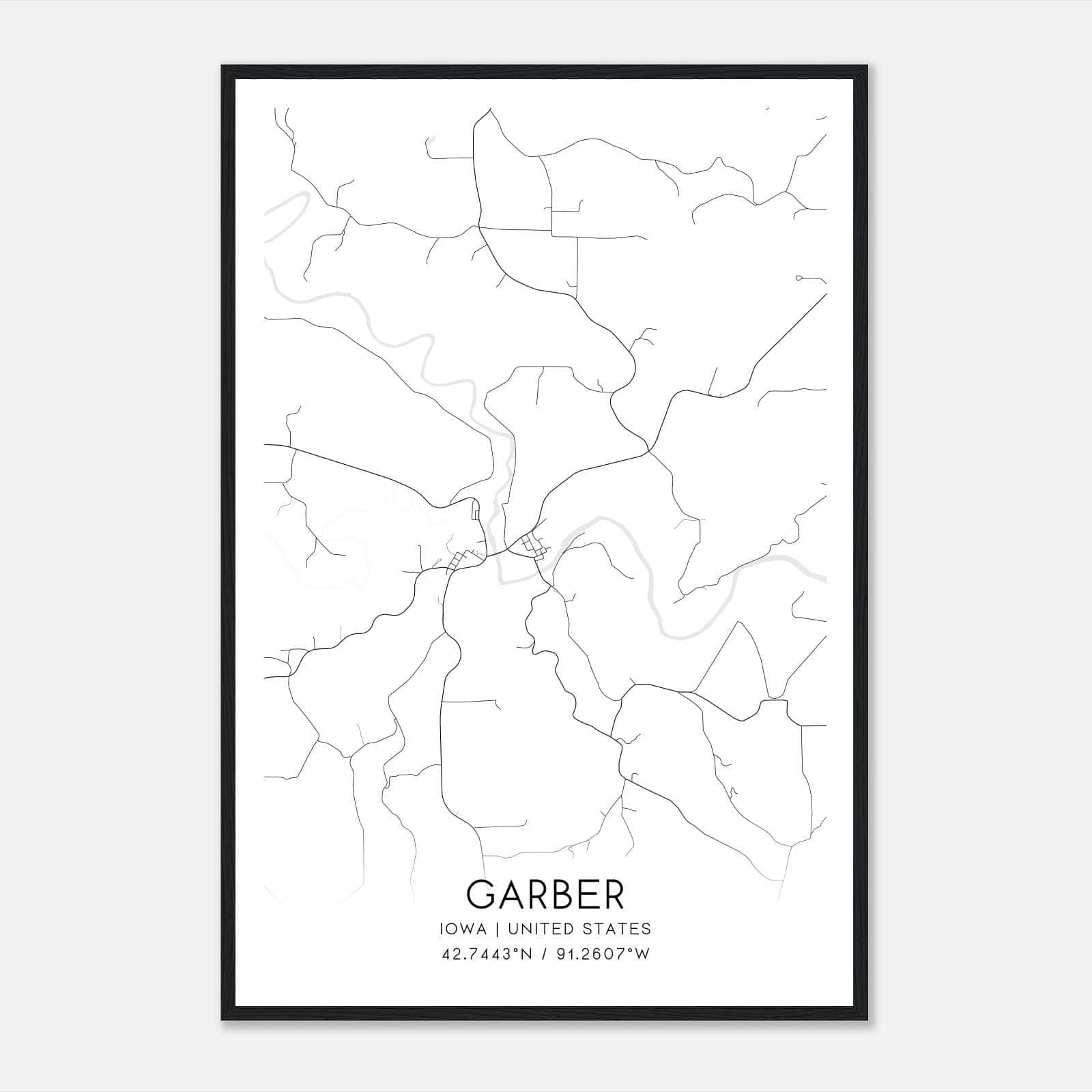 Garber Iowa Map Poster, Modern Home Decor Wall Art Print - Custom Maps ...
