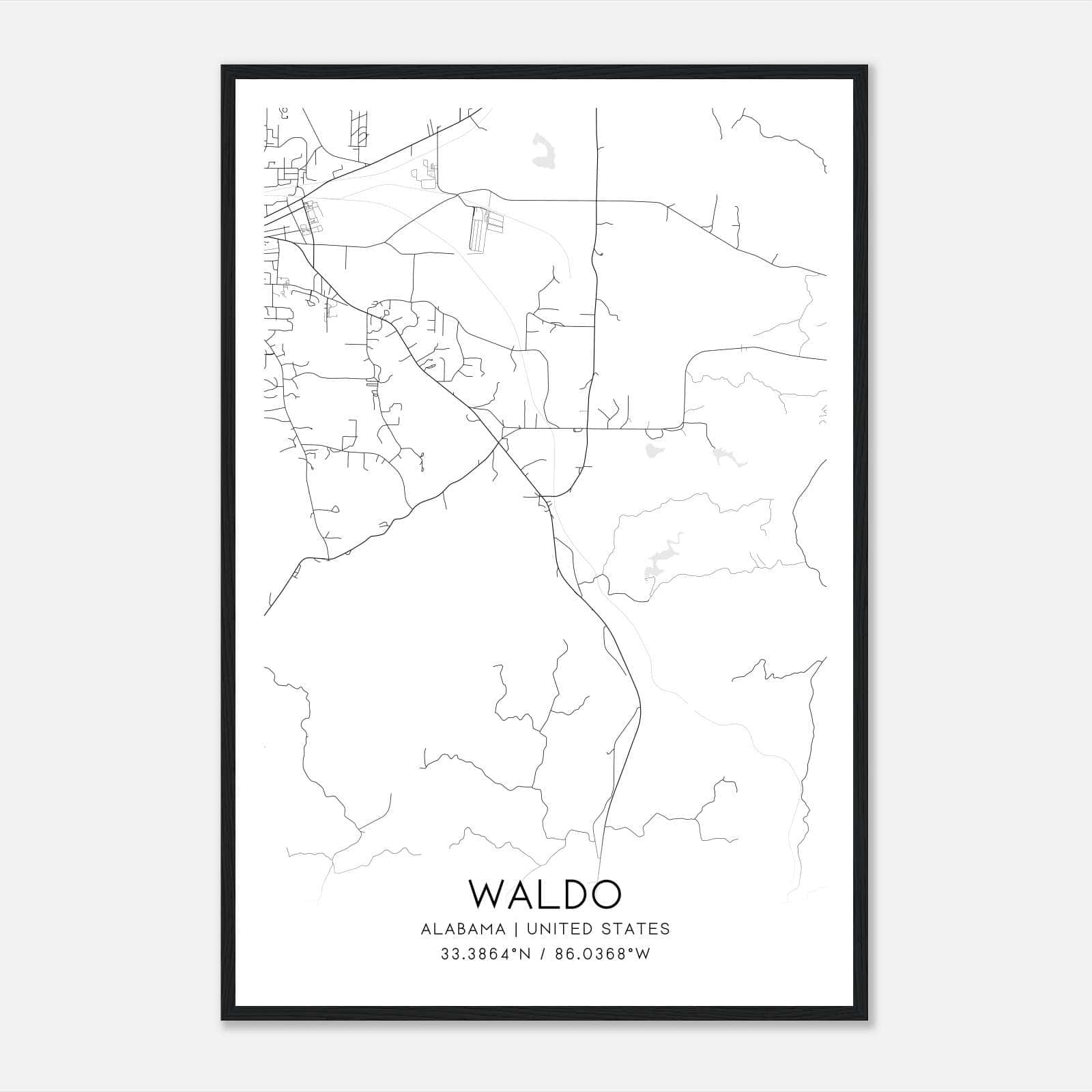 Waldo Alabama Map Poster, Modern Home Decor Wall Art Print - Custom ...