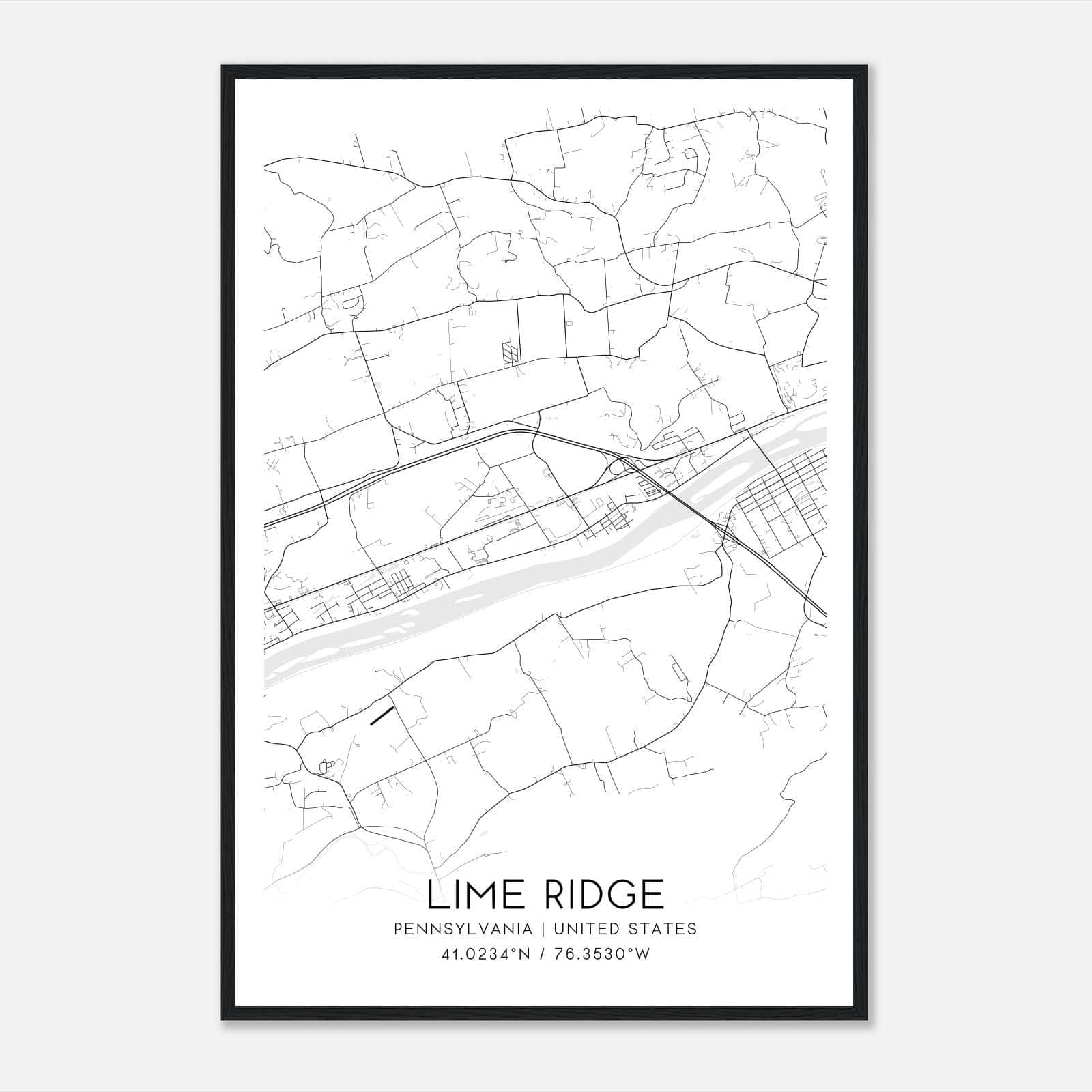 Lime Ridge Pennsylvania Map Poster, Modern Home Decor Wall Art Print ...