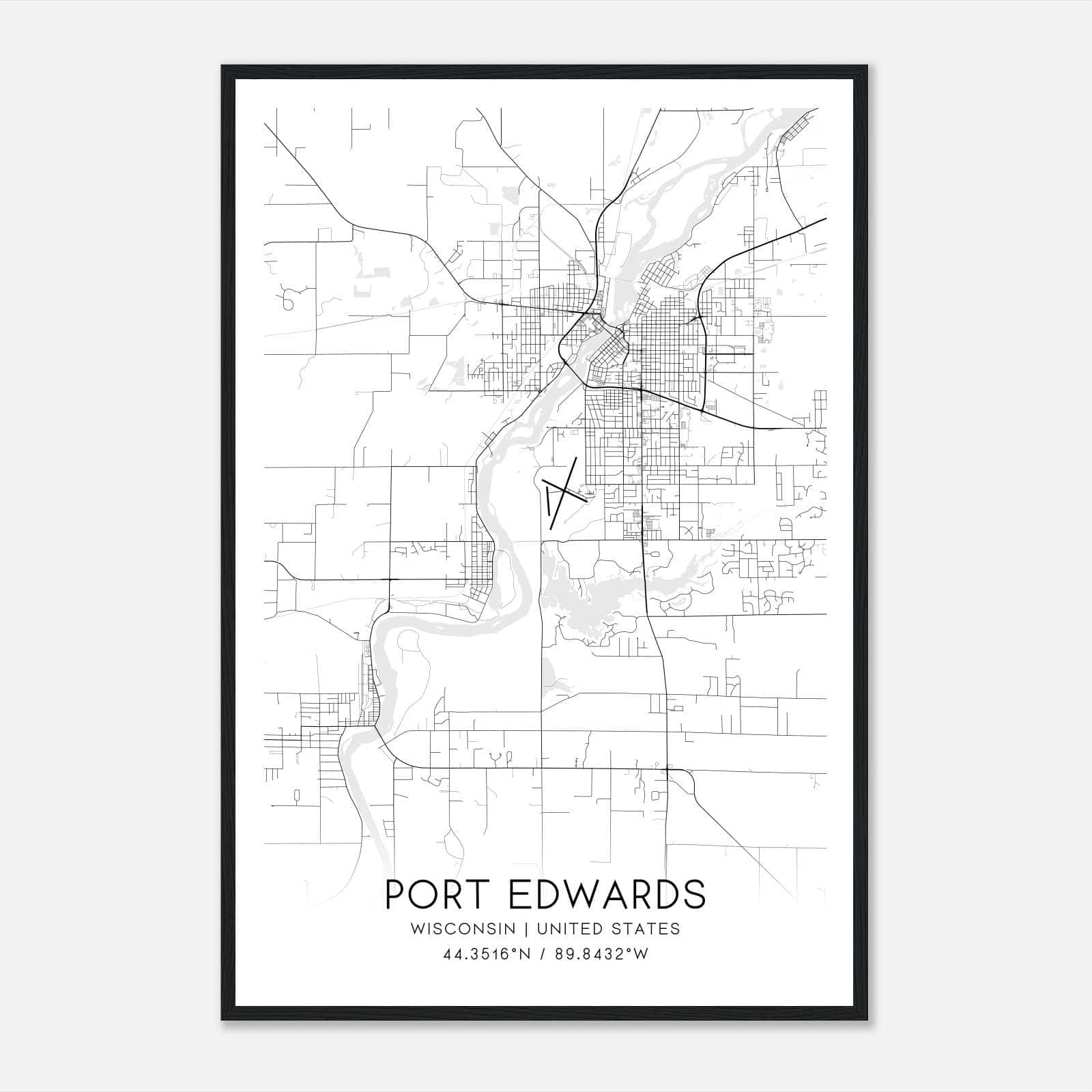 Port Edwards Wisconsin Map Poster, Modern Home Decor Wall Art Print ...