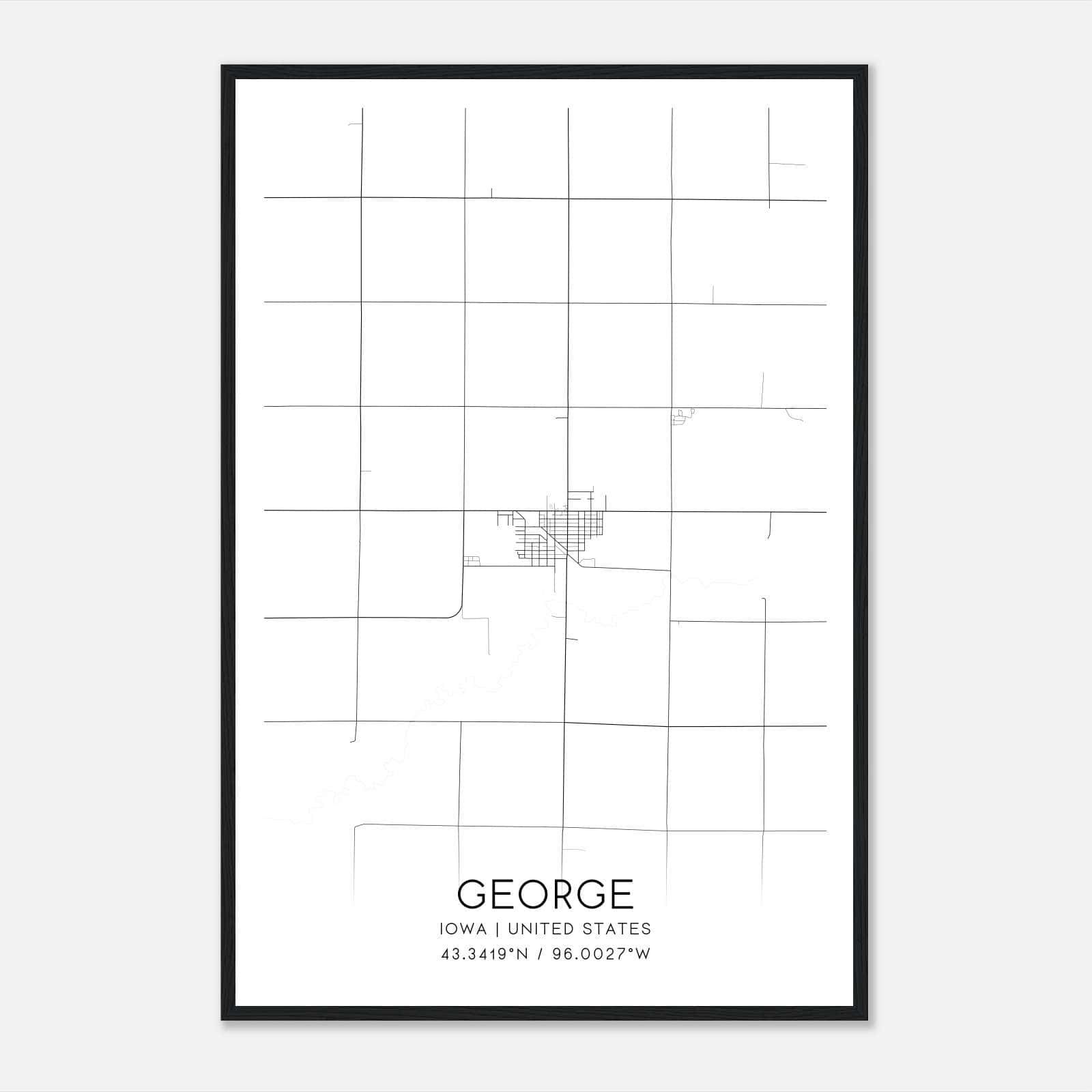 George Iowa Map Poster, Modern Home Decor Wall Art Print - Custom Maps ...