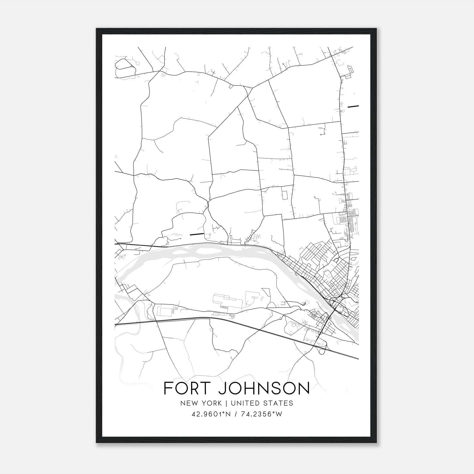 Fort Johnson New York Map Poster, Modern Home Decor Wall Art Print ...