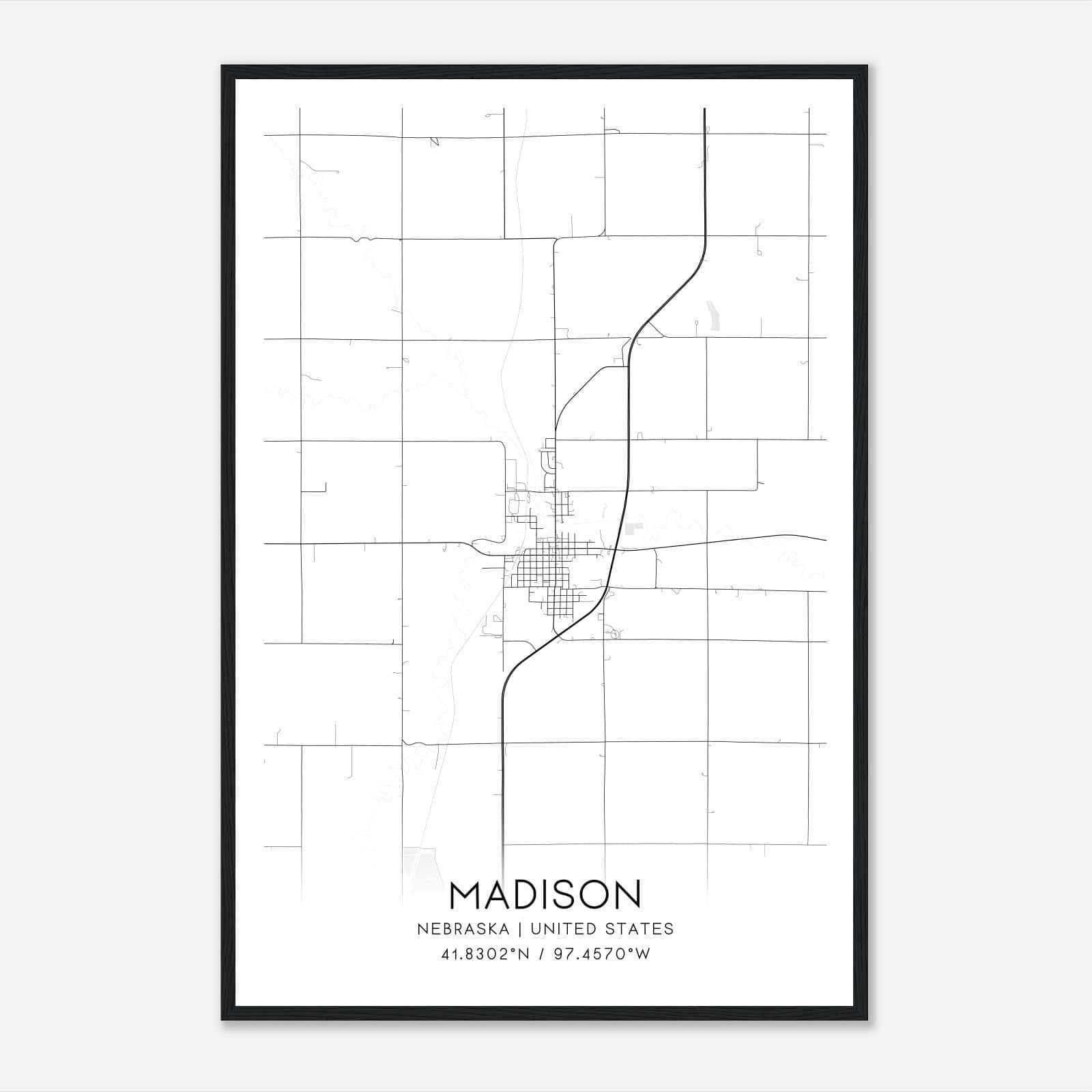 Madison Nebraska Map Poster, Modern Home Decor Wall Art Print - Custom ...