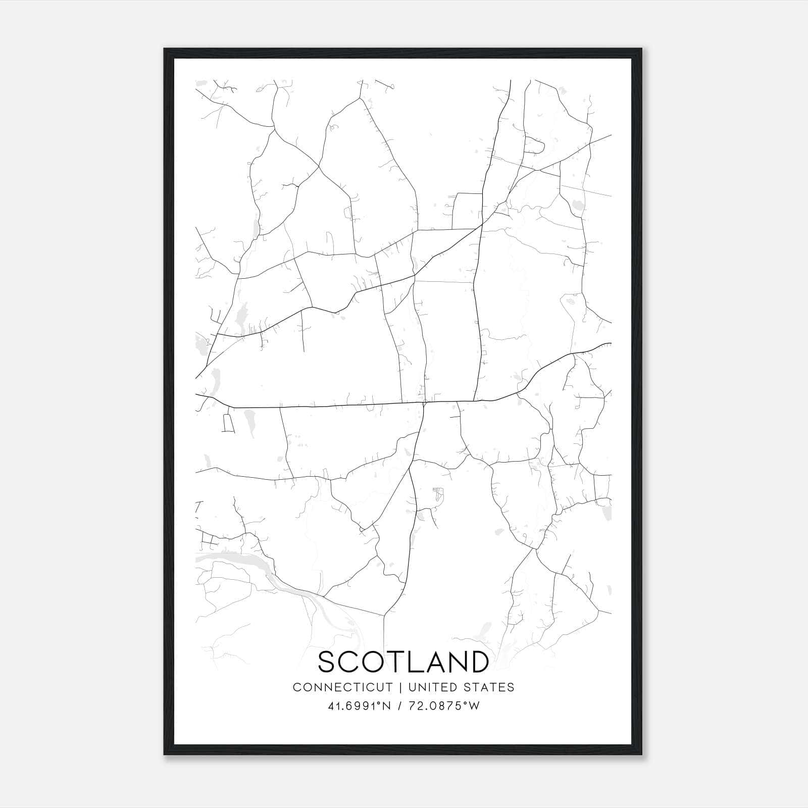Scotland Connecticut Map Poster, Modern Home Decor Wall Art Print - Custom Maps & Posters