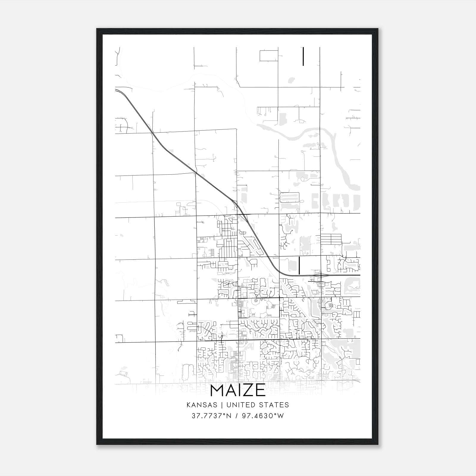 Maize Kansas Map Poster, Modern Home Decor Wall Art Print - Custom Maps ...