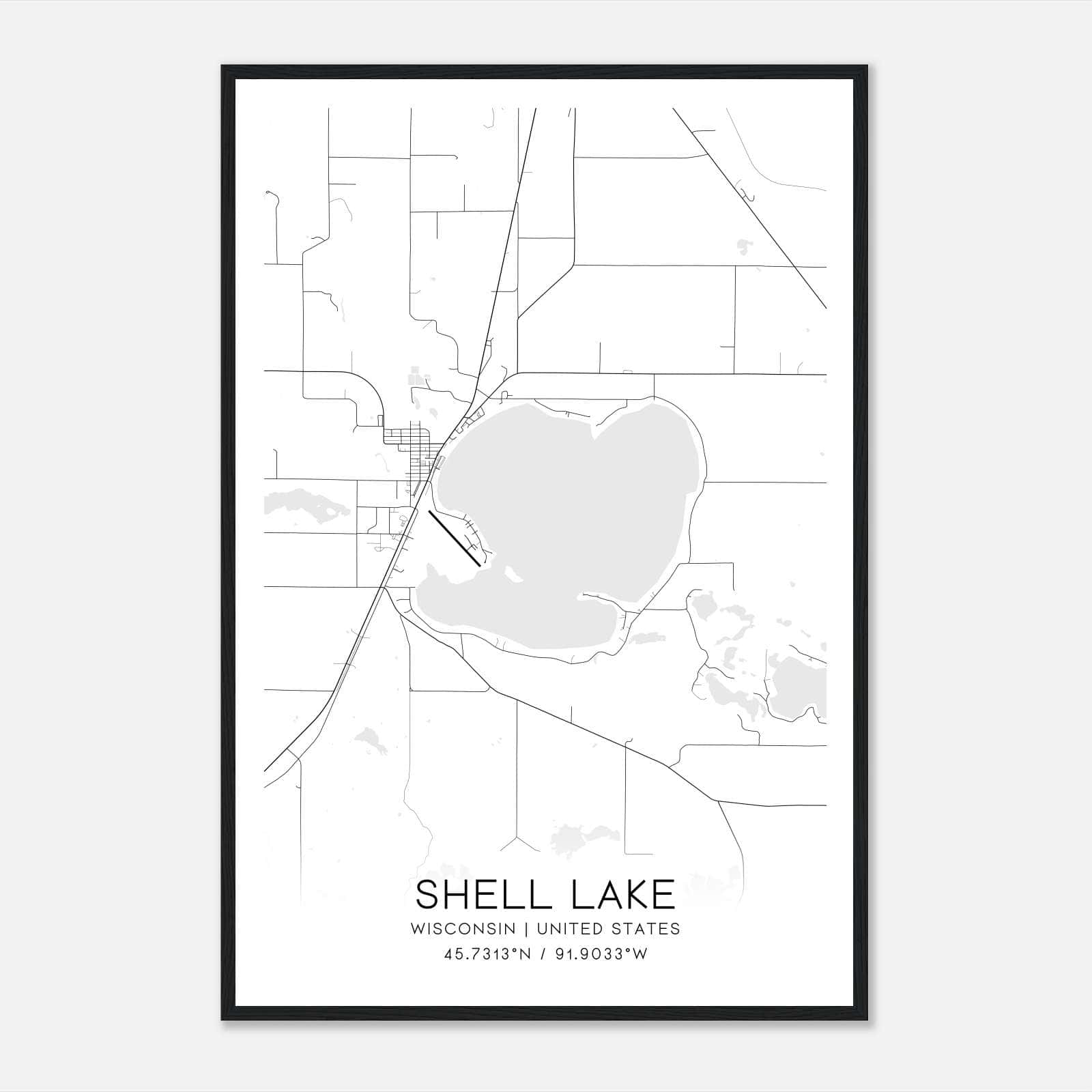 Shell Lake Wisconsin Map Poster, Modern Home Decor Wall Art Print ...