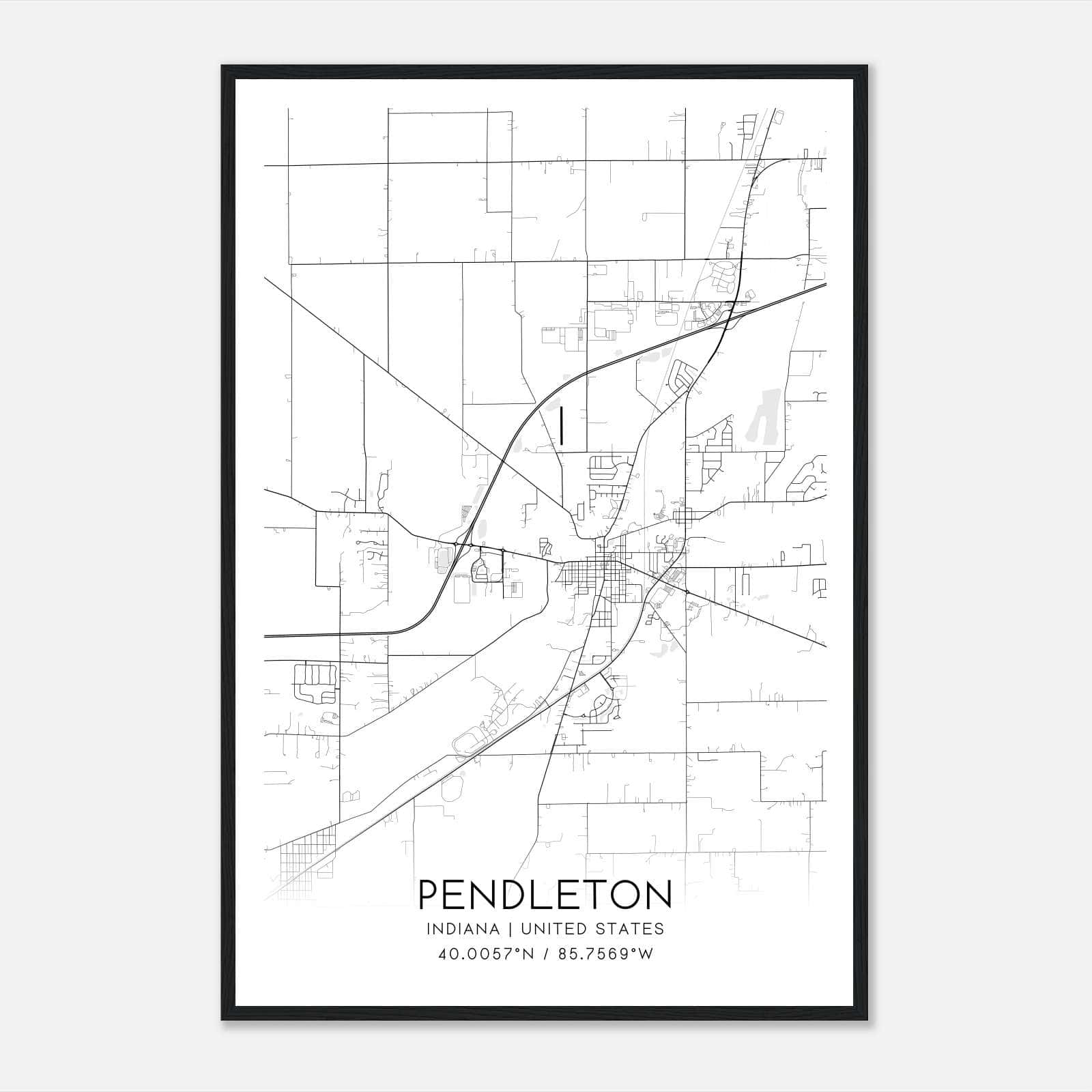 Pendleton Indiana Map Poster, Modern Home Decor Wall Art Print - Custom ...