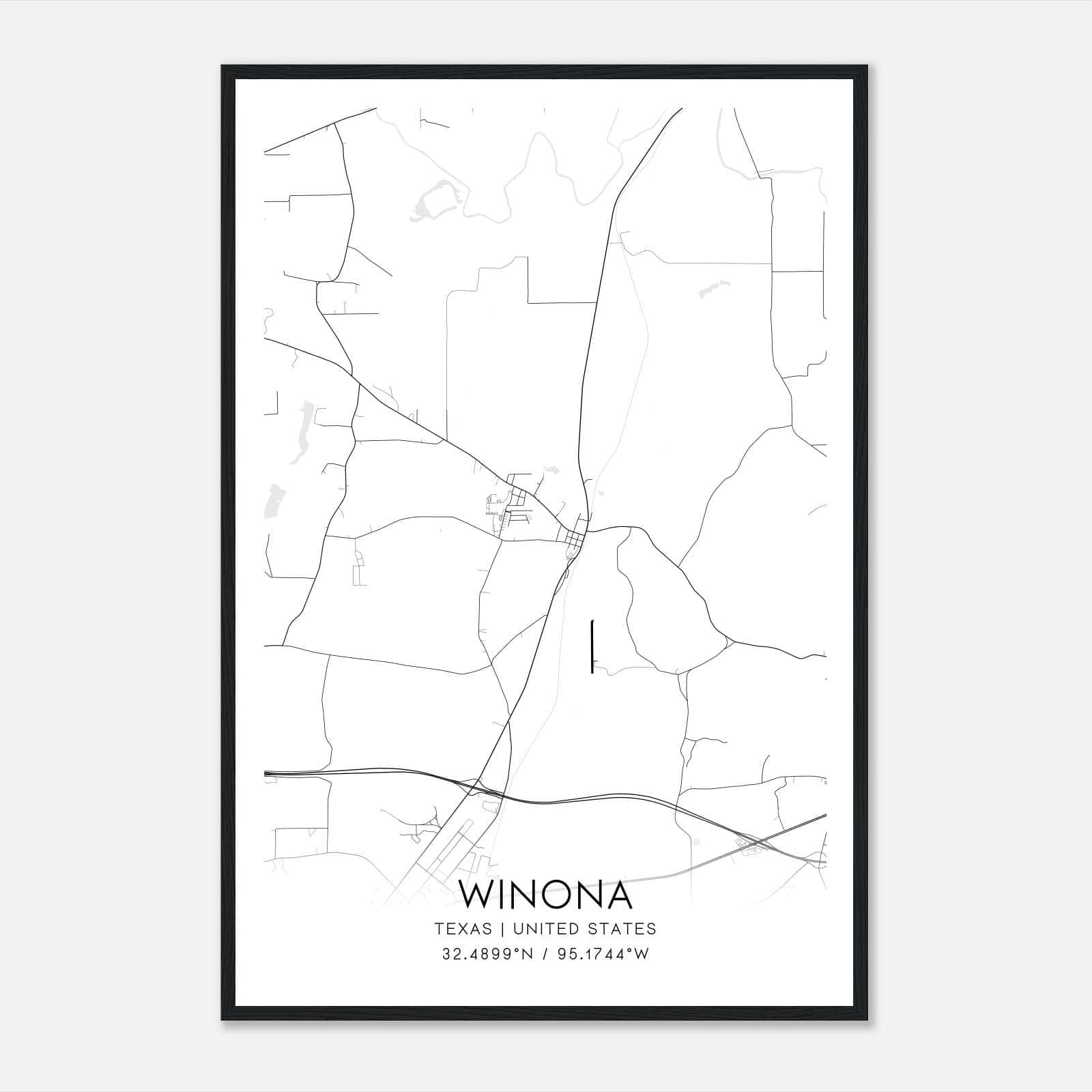 Winona Texas Map Poster, Modern Home Decor Wall Art Print - Custom Maps ...