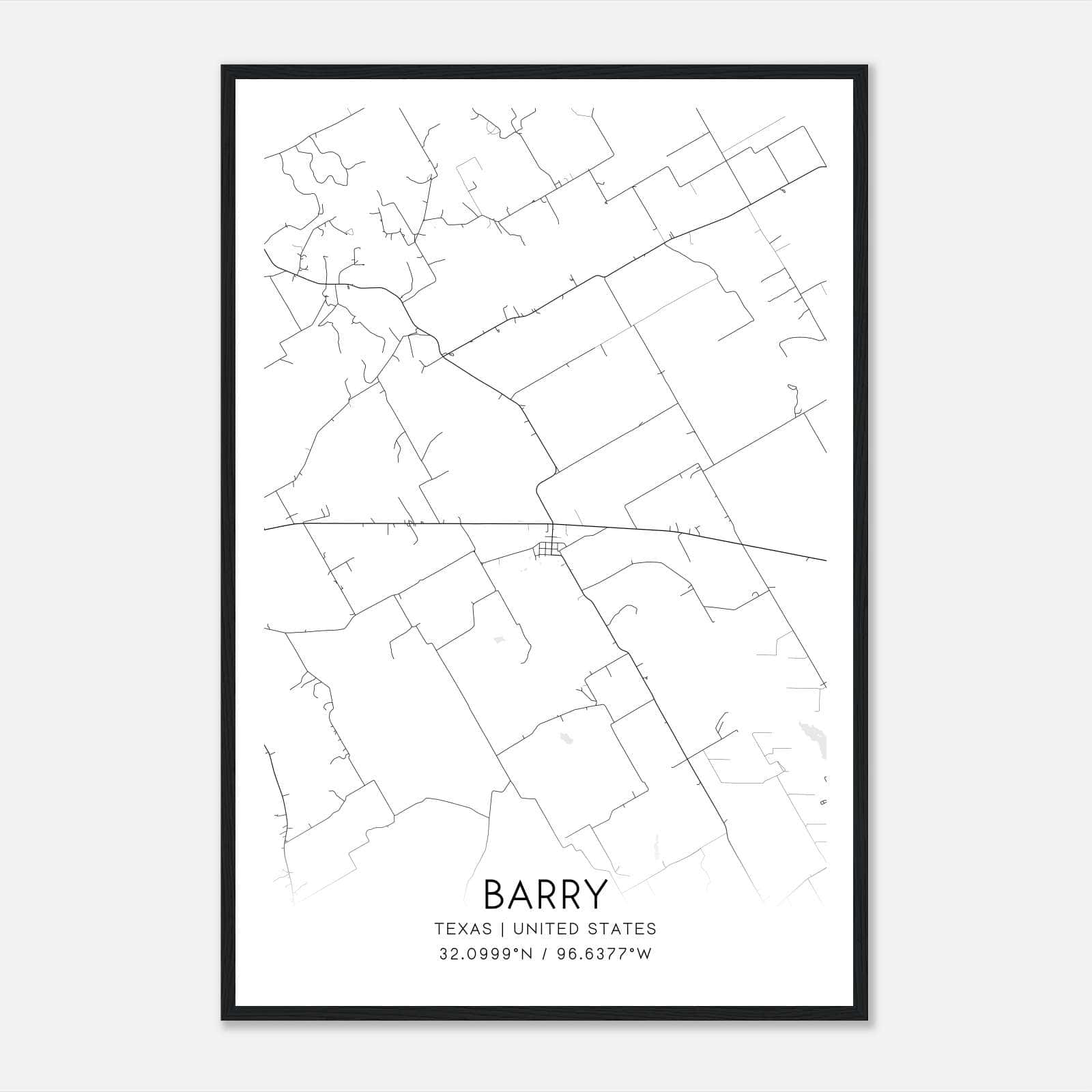 Barry Texas Map Poster, Modern Home Decor Wall Art Print - Custom Maps ...