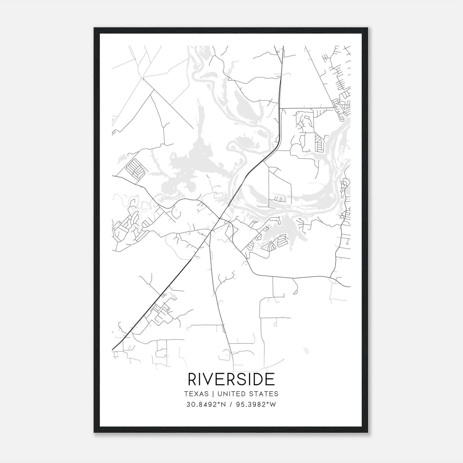 Riverside Texas Map Poster, Modern Home Decor Wall Art Print - Custom ...