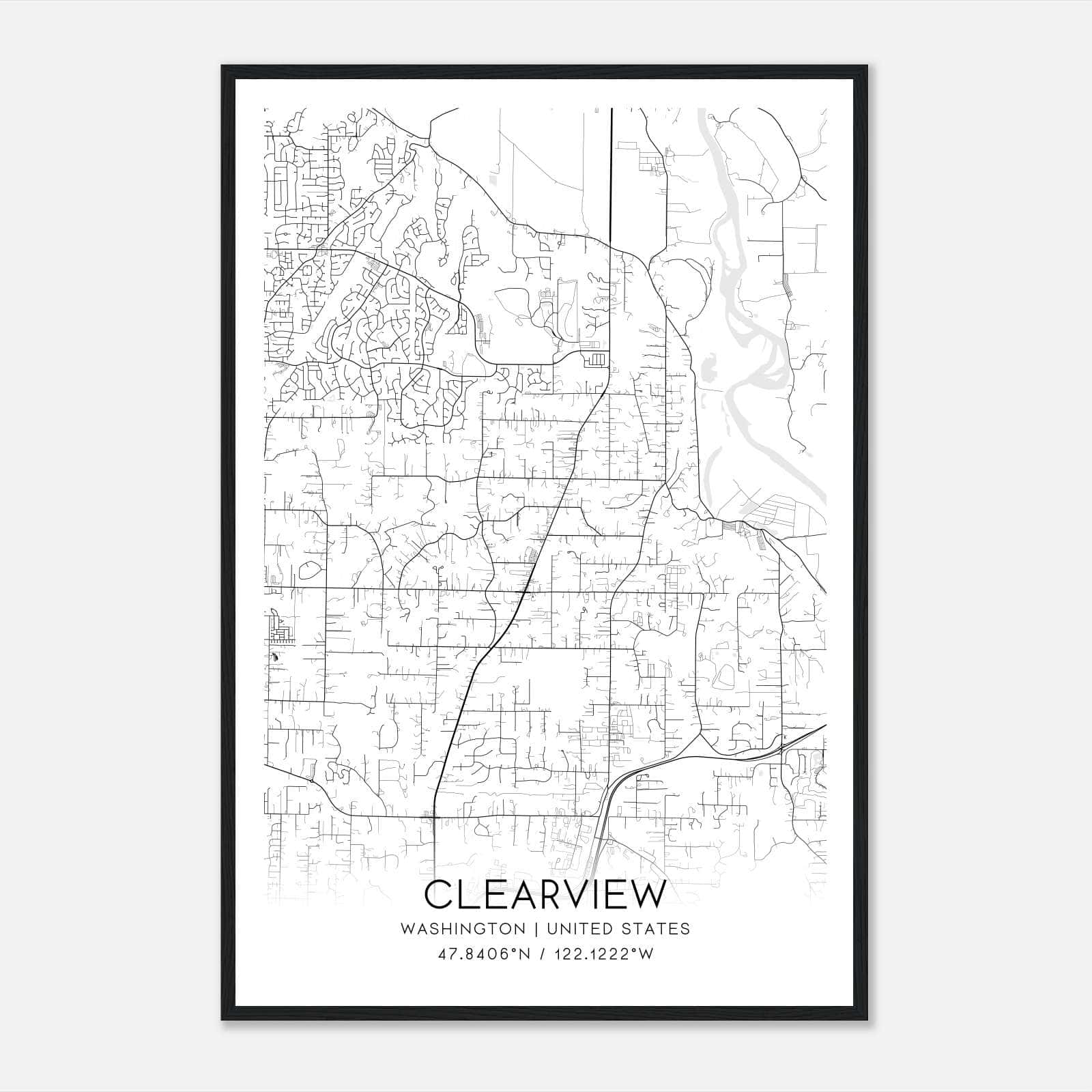 Clearview Washington Map Poster, Modern Home Decor Wall Art Print ...