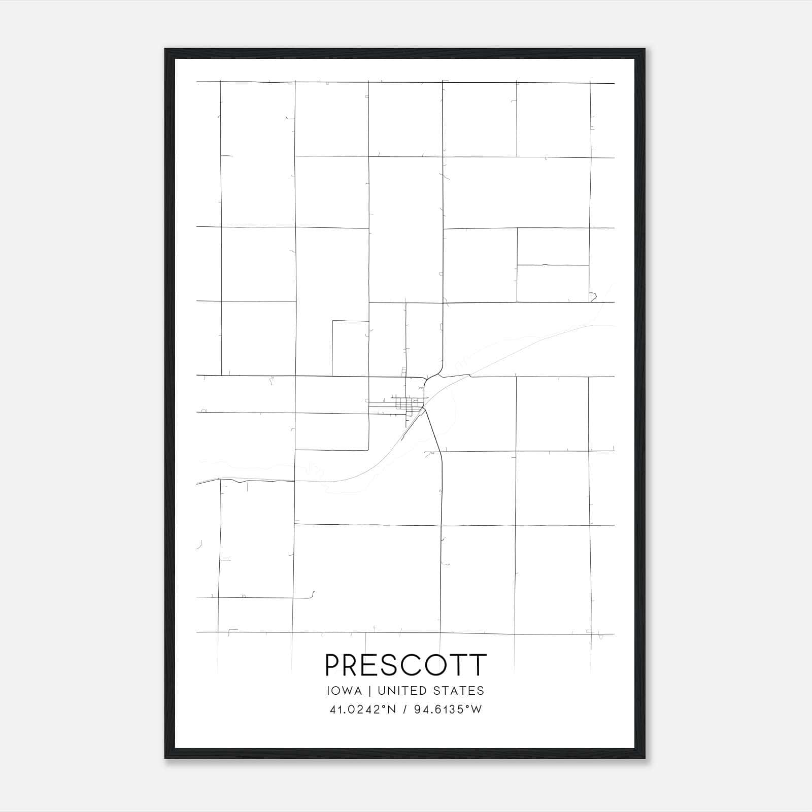 Prescott Iowa Map Poster, Modern Home Decor Wall Art Print - Custom ...