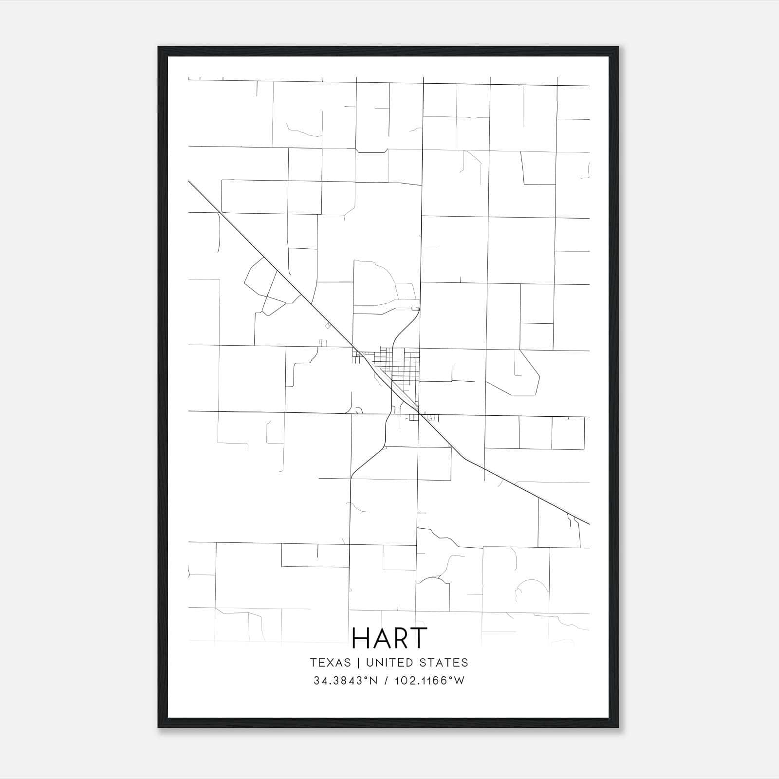 Hart Texas Map Poster, Modern Home Decor Wall Art Print - Custom Maps ...