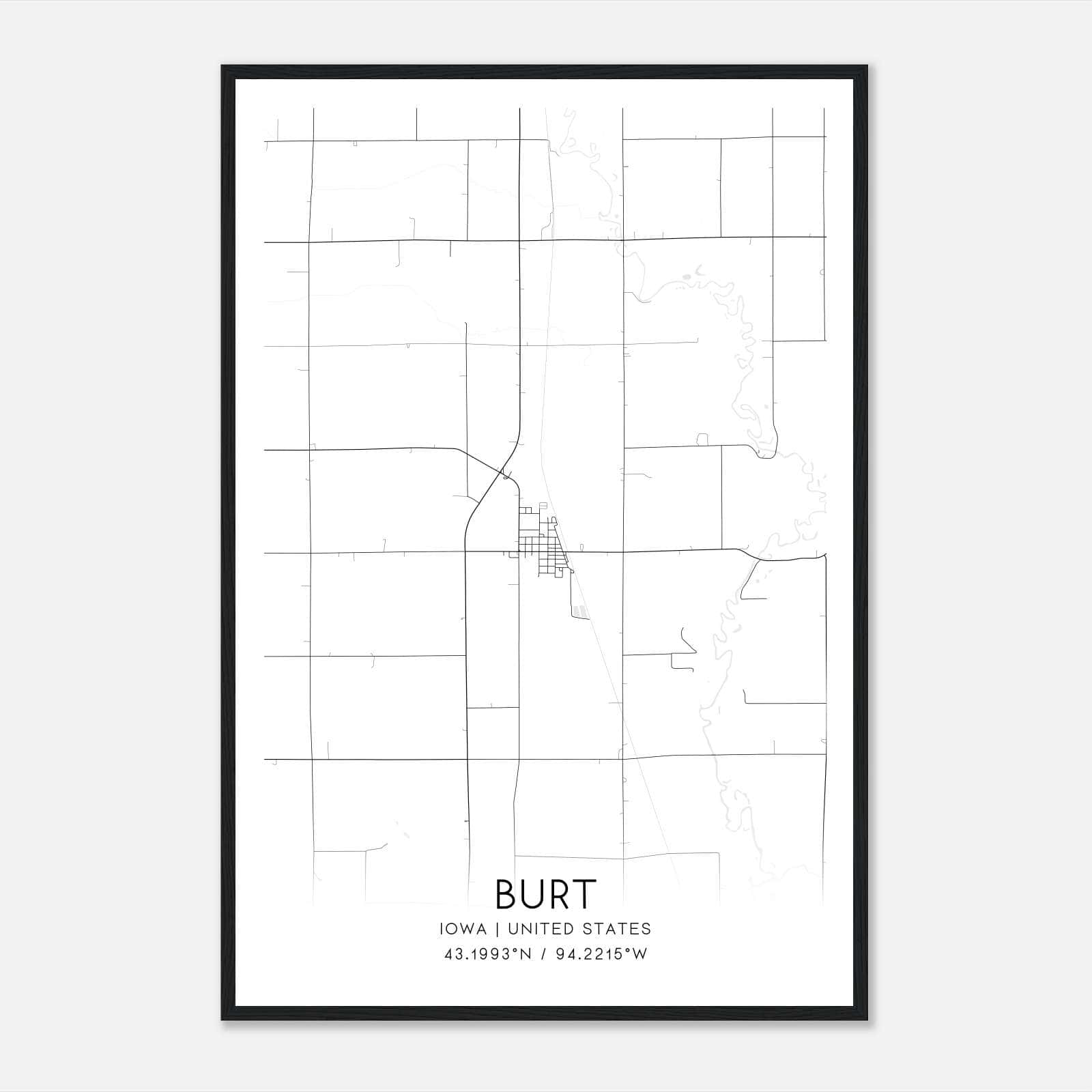 Burt Iowa Map Poster, Modern Home Decor Wall Art Print - Custom Maps ...