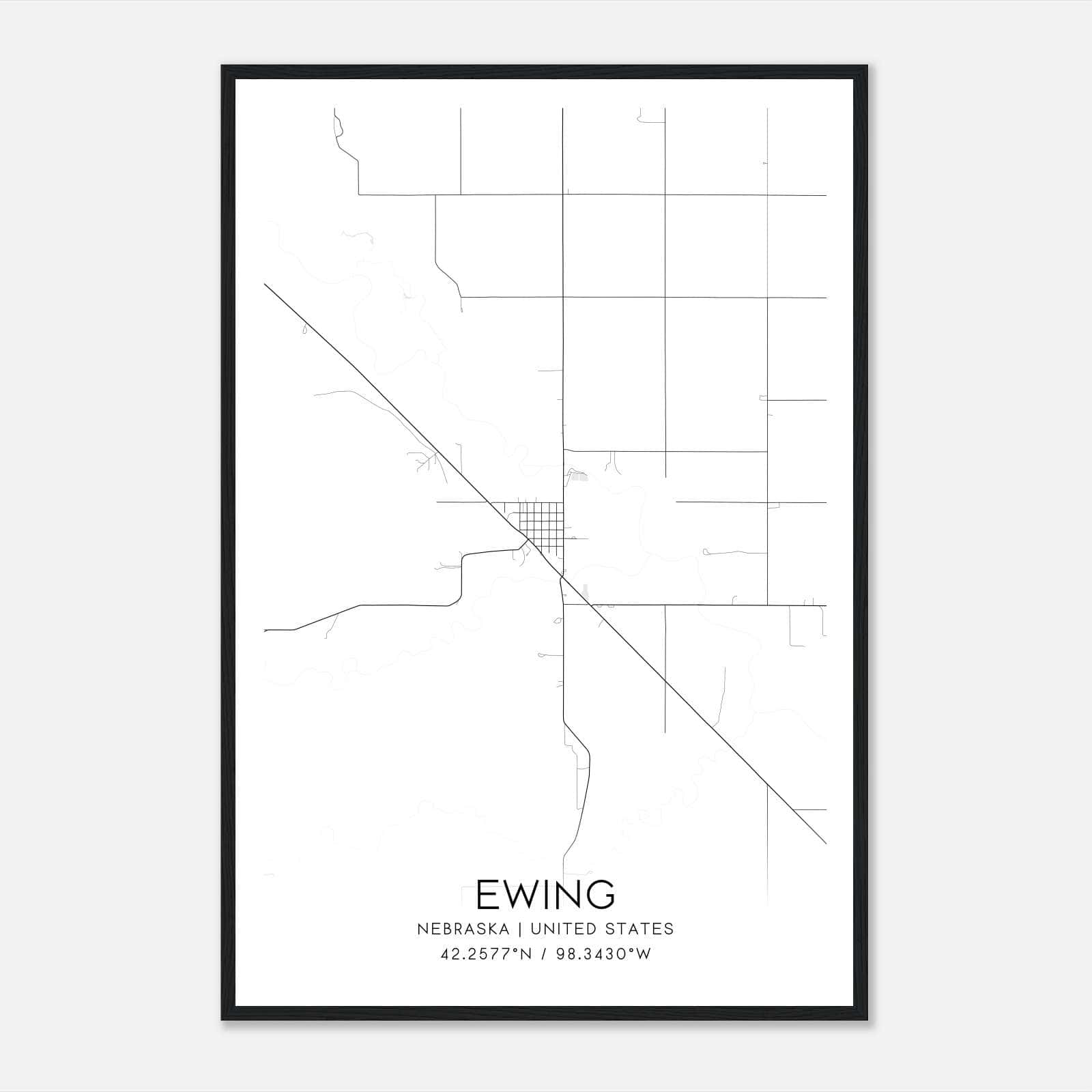 Ewing Nebraska Map Poster, Modern Home Decor Wall Art Print - Custom ...