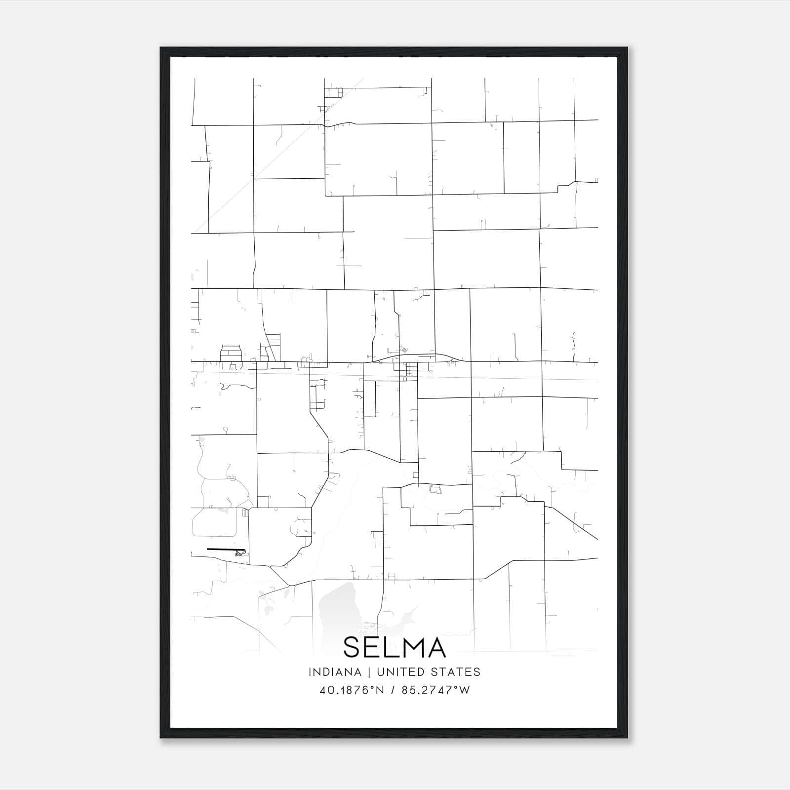 Selma Indiana Map Poster, Modern Home Decor Wall Art Print - Custom ...