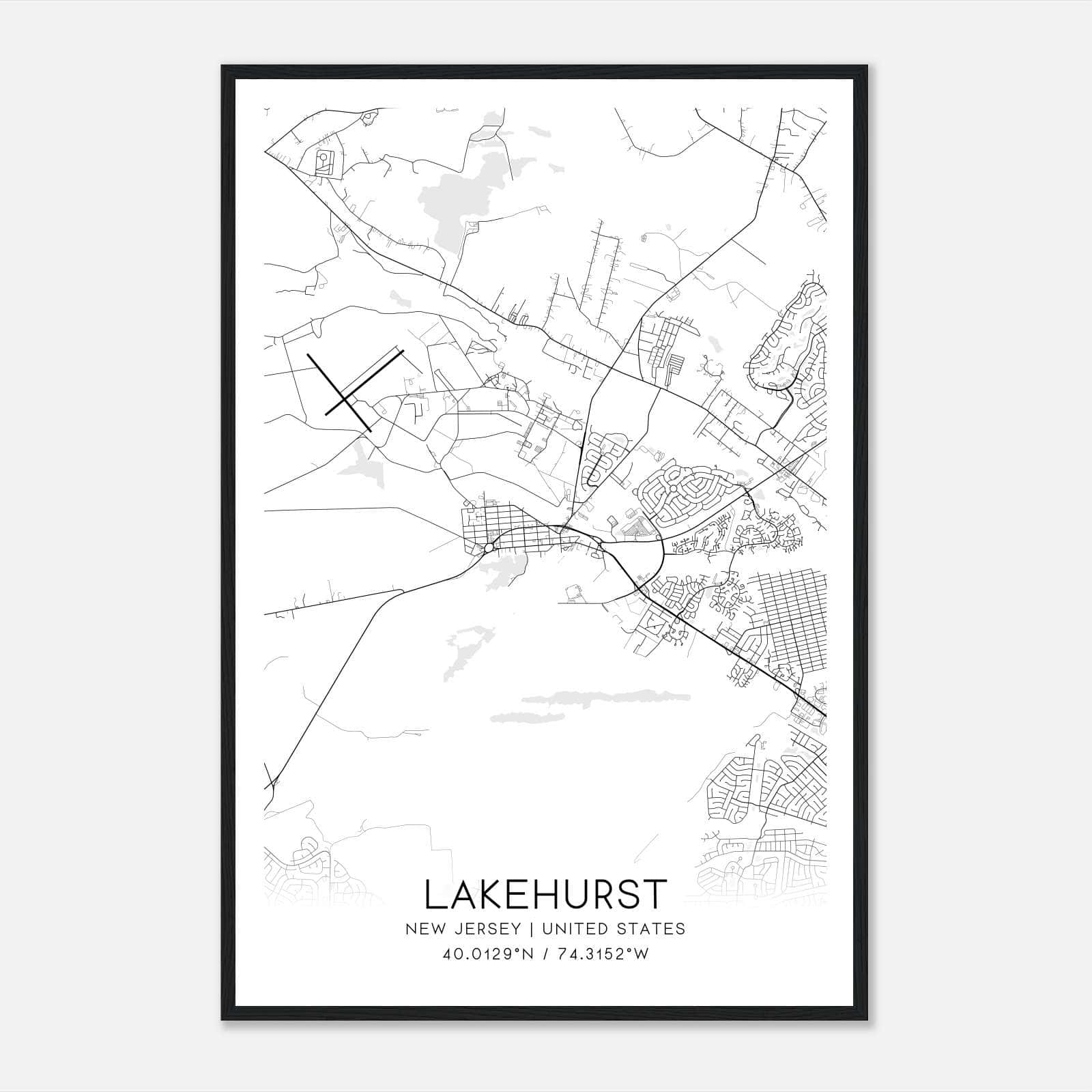 Lakehurst New Jersey Map Poster, Modern Home Decor Wall Art Print ...