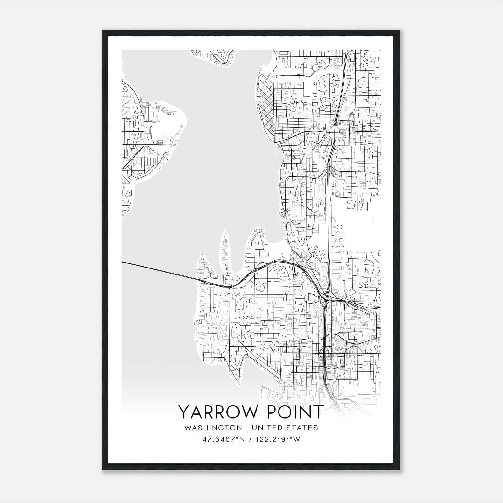 Yarrow Point Washington Map Poster, Modern Home Decor Wall Art Print ...