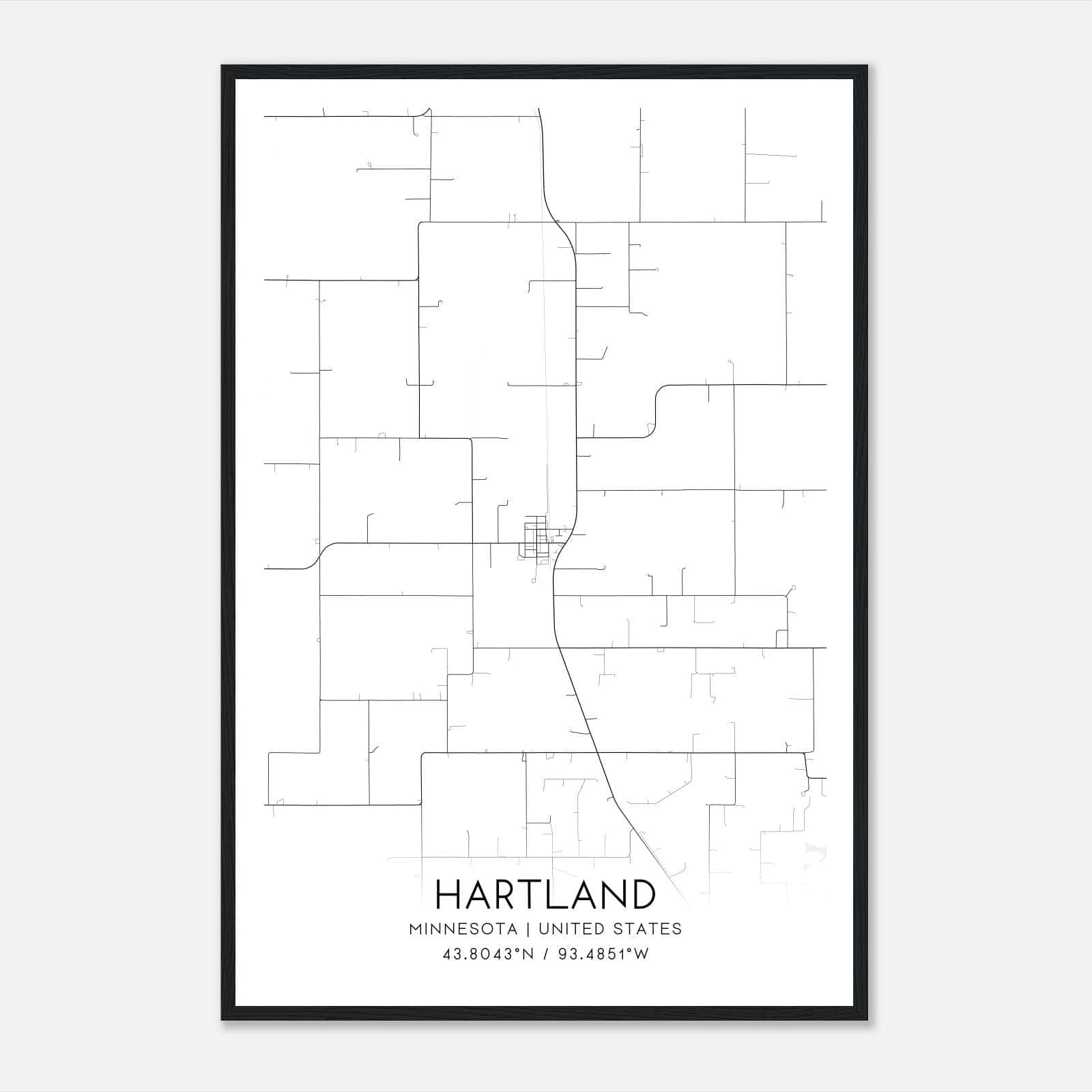 Hartland Minnesota Map Poster, Modern Home Decor Wall Art Print ...
