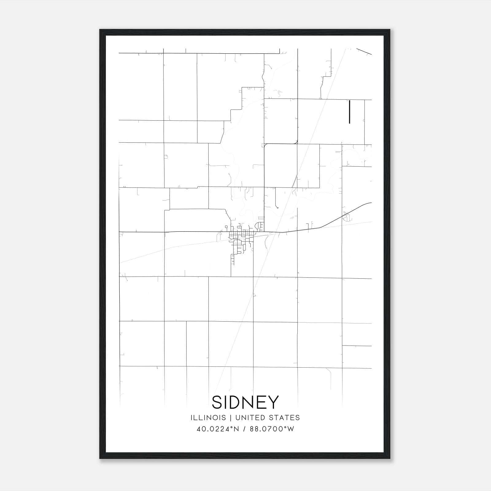 Sidney Illinois Map Poster, Modern Home Decor Wall Art Print - Custom ...