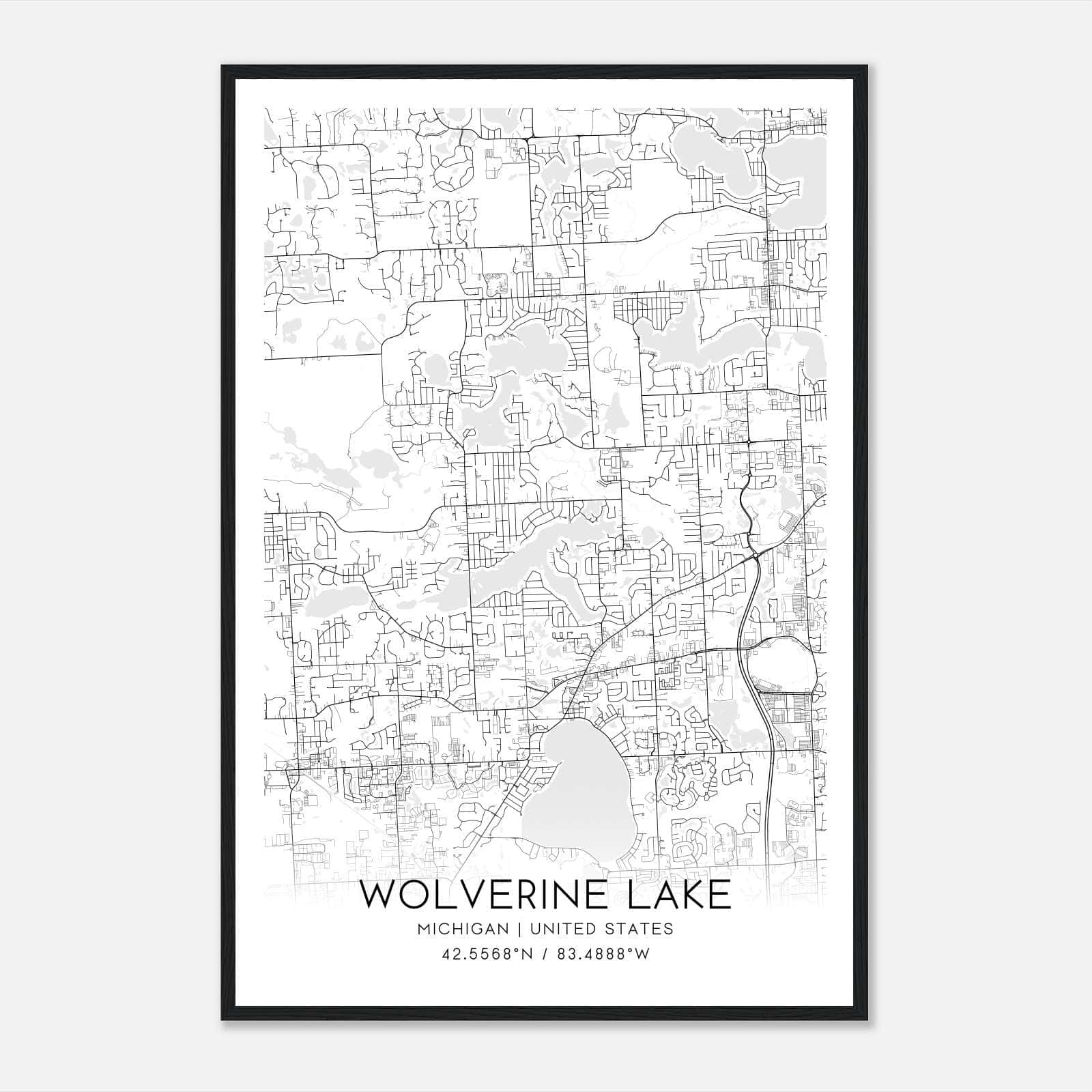 Wolverine Lake Michigan Map Poster, Modern Home Decor Wall Art Print ...