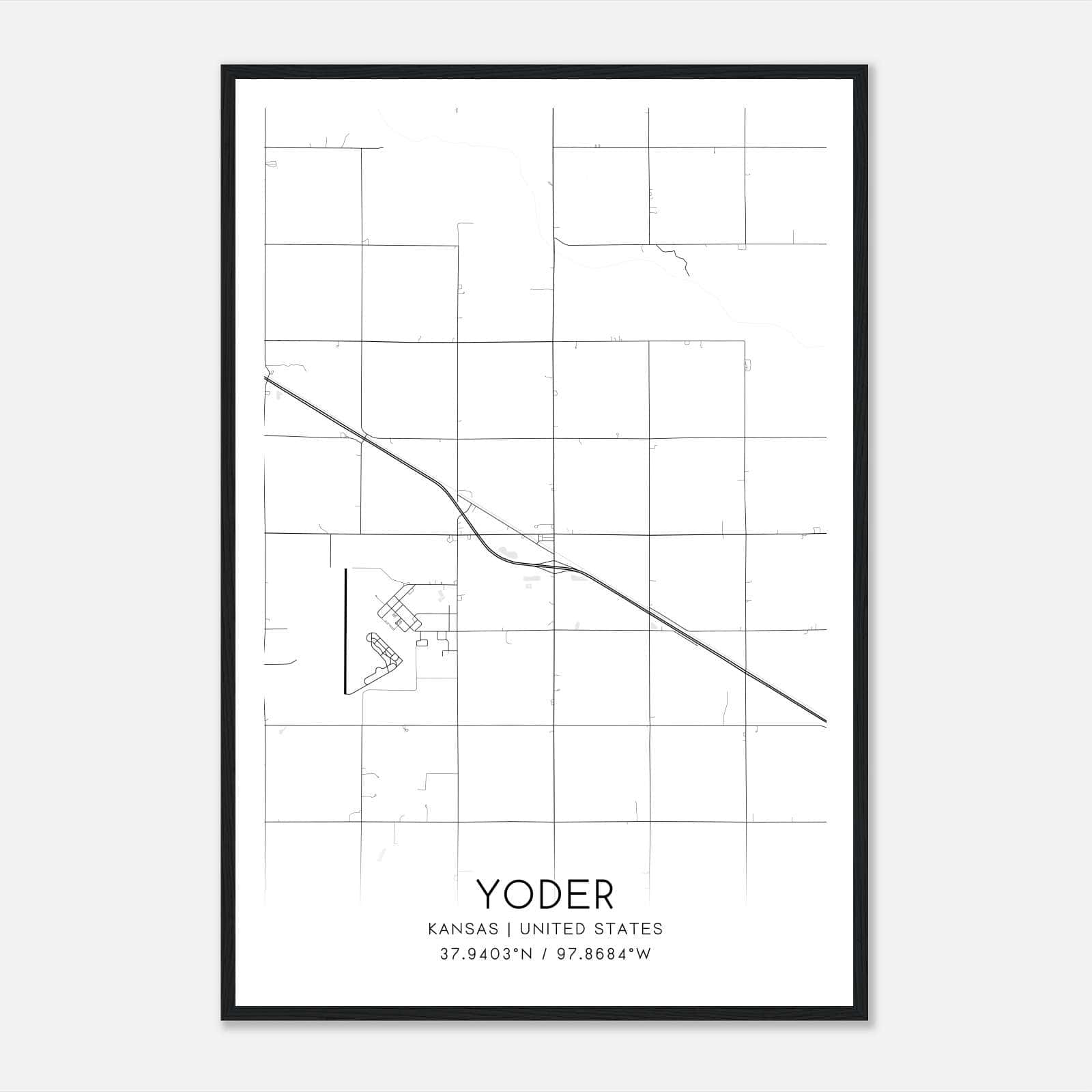 Yoder Kansas Map Poster, Modern Home Decor Wall Art Print - Custom Maps ...